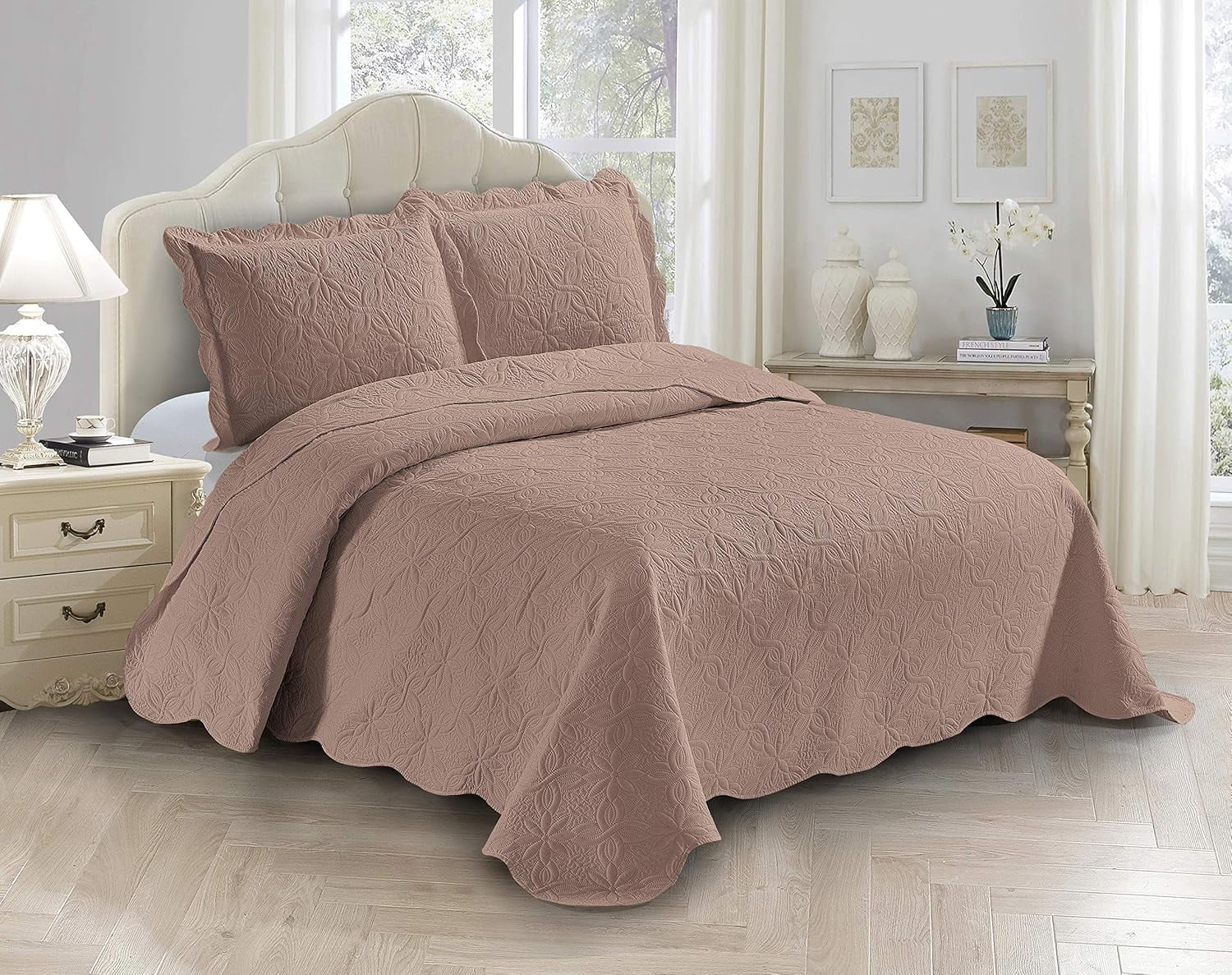 sasyxdc 3pc Embossed Coverlet Bedspread Set Oversized Bed Cover Solid Floral Daisy Pattern ...