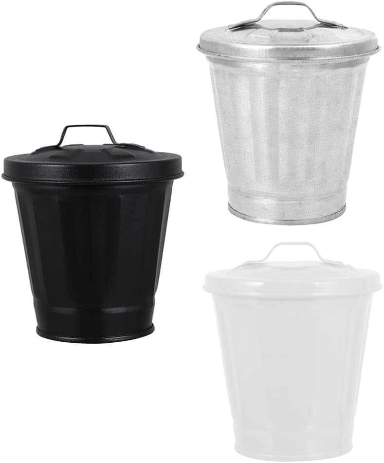sasyxdc 3pcs Mini Desktop Wastebasket with Lid Garbage Trash Can Metal ...
