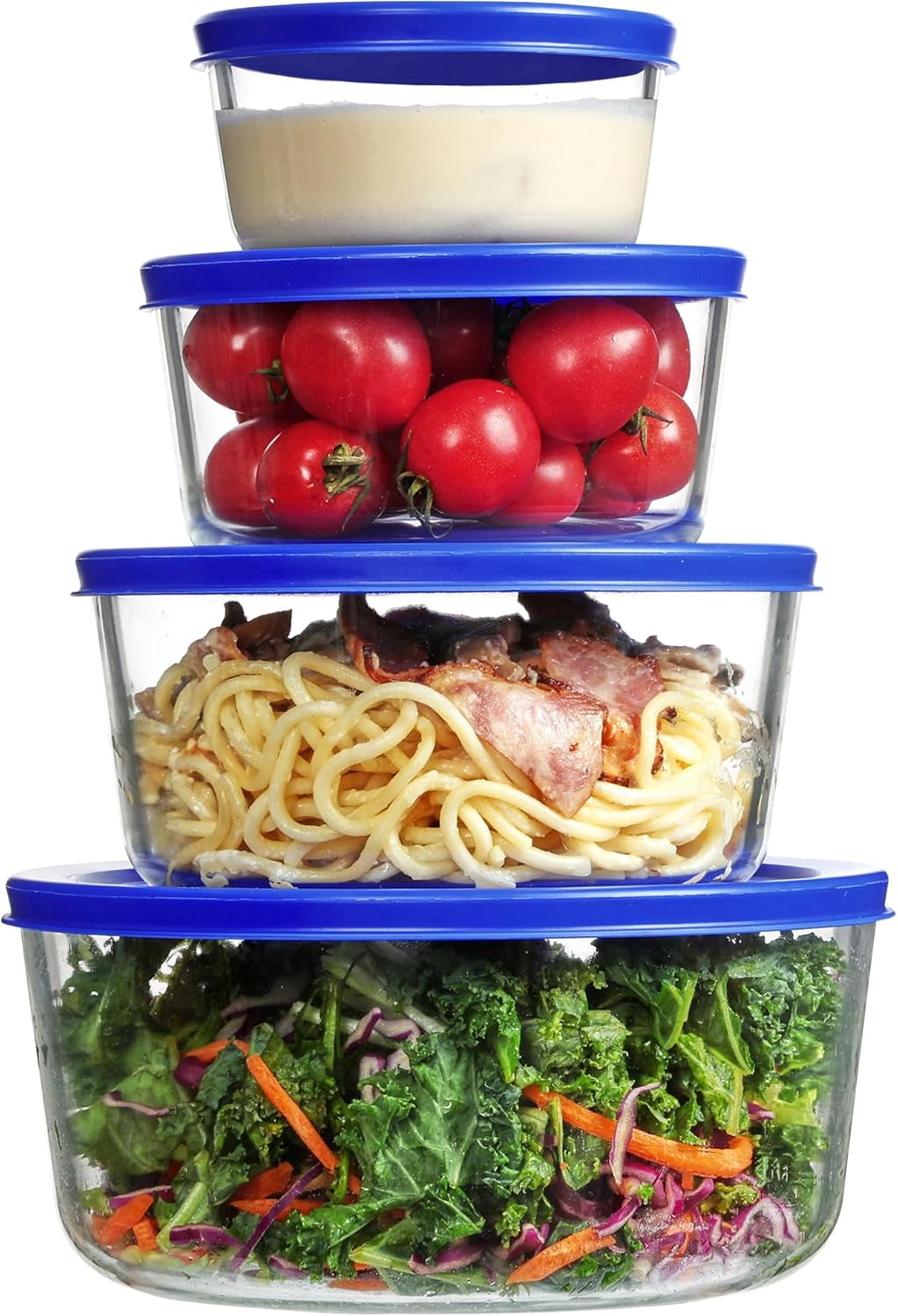 sasyxdc 4 Pack Glass Bowls with Lids (1 2 4 7 Cup) Food Storage ...