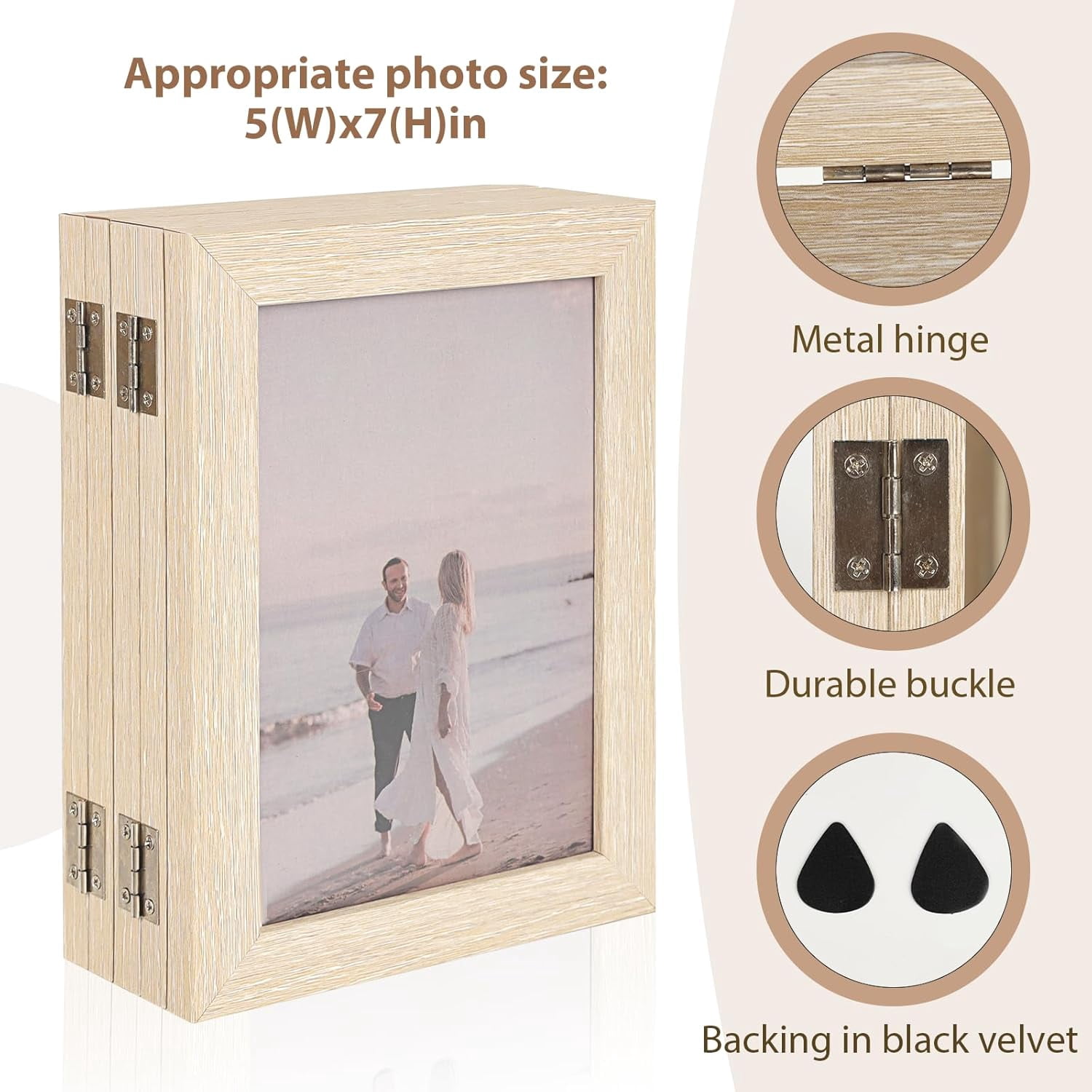 sasyxdc 5 Folding Hinged Picture Frame 5 x 7 Inches Natural Wood ...