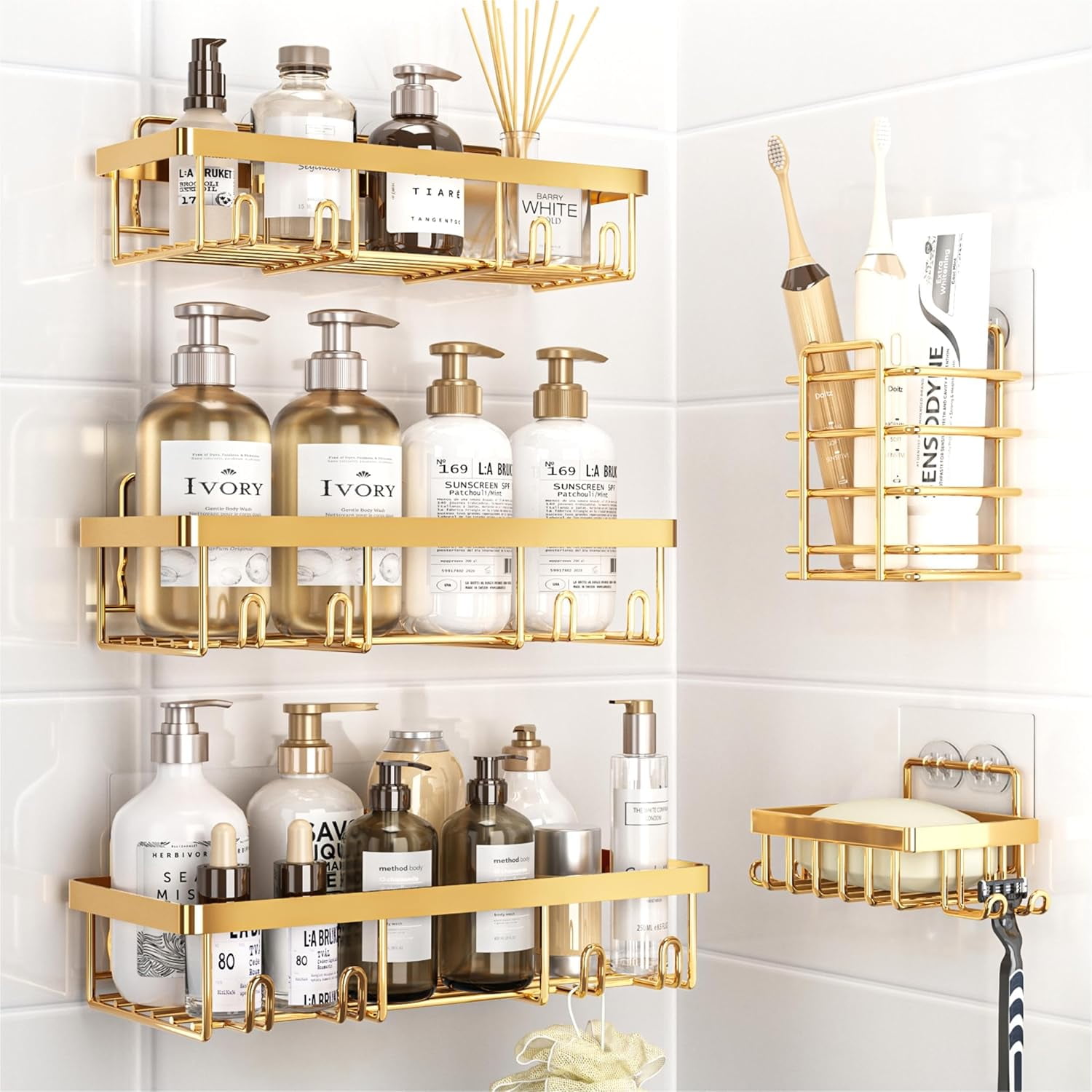 sasyxdc 5 Pack Shower Caddy Organizer Rack Shelf for Inside Shower ...