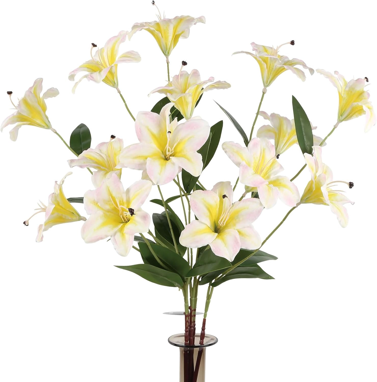 sasyxdc 5 Pcs Purple&Yellow Faux Lily Flowers 33.85\u201D 3 Heads Fake ...