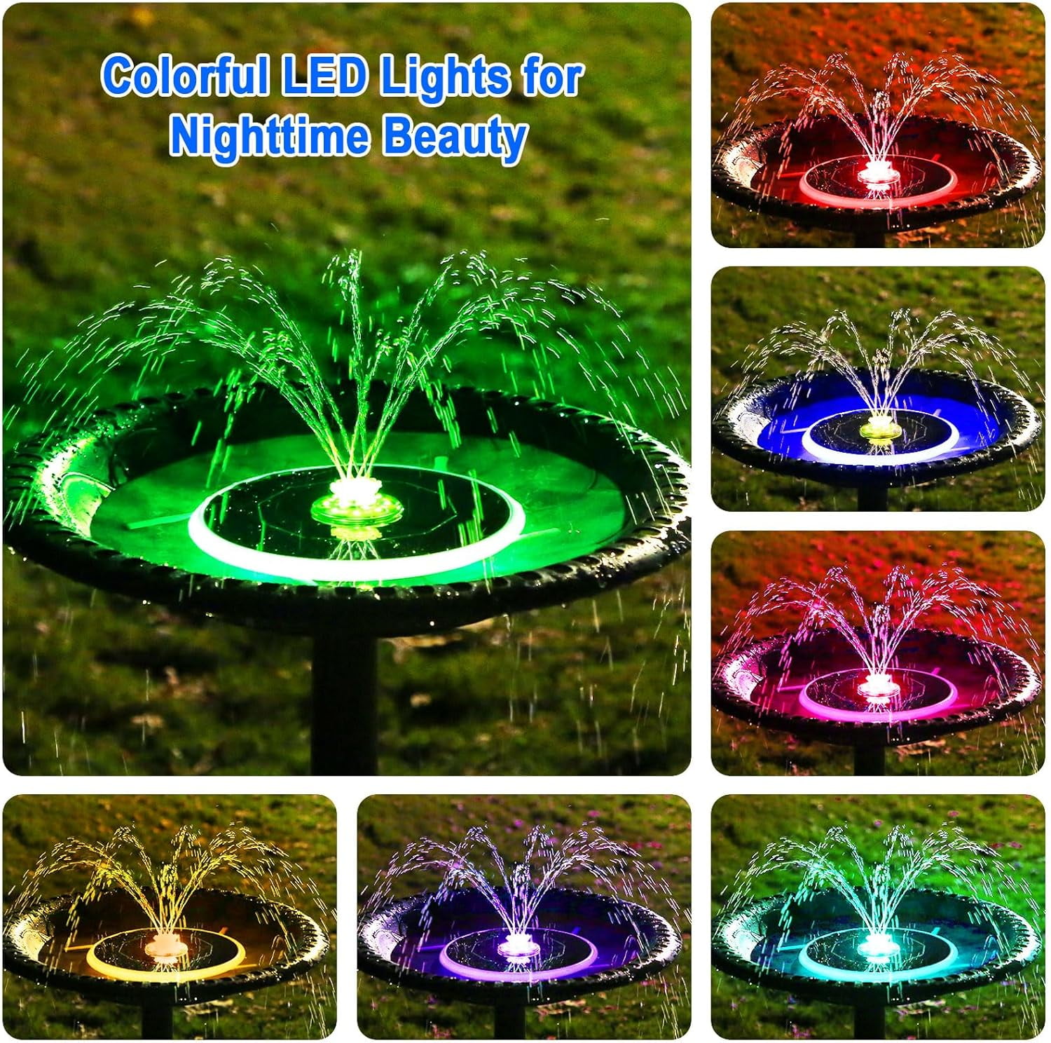 sasyxdc 6.5W Solar Water Fountain Pump with Colorful LED Light ...