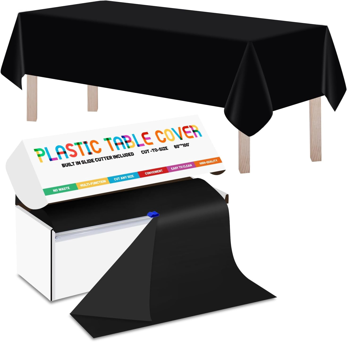 sasyxdc 60 Inch X 100 Feet Plastic Table Cover Roll with Convenient ...