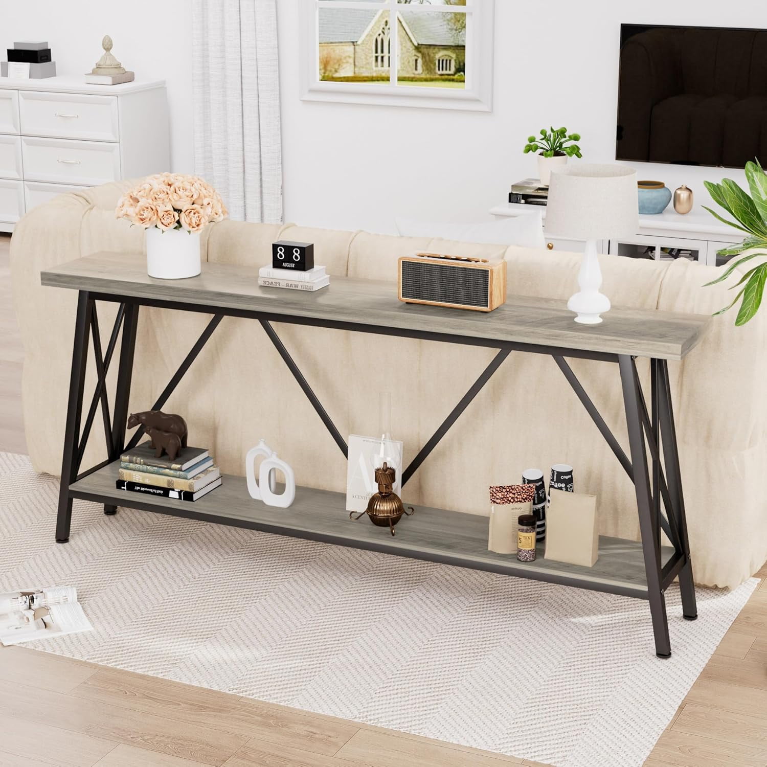 sasyxdc 70.9 Inch Extra Long Sofa Entryway Console Narrow Long Sofa Behind Couch for Hallway ...