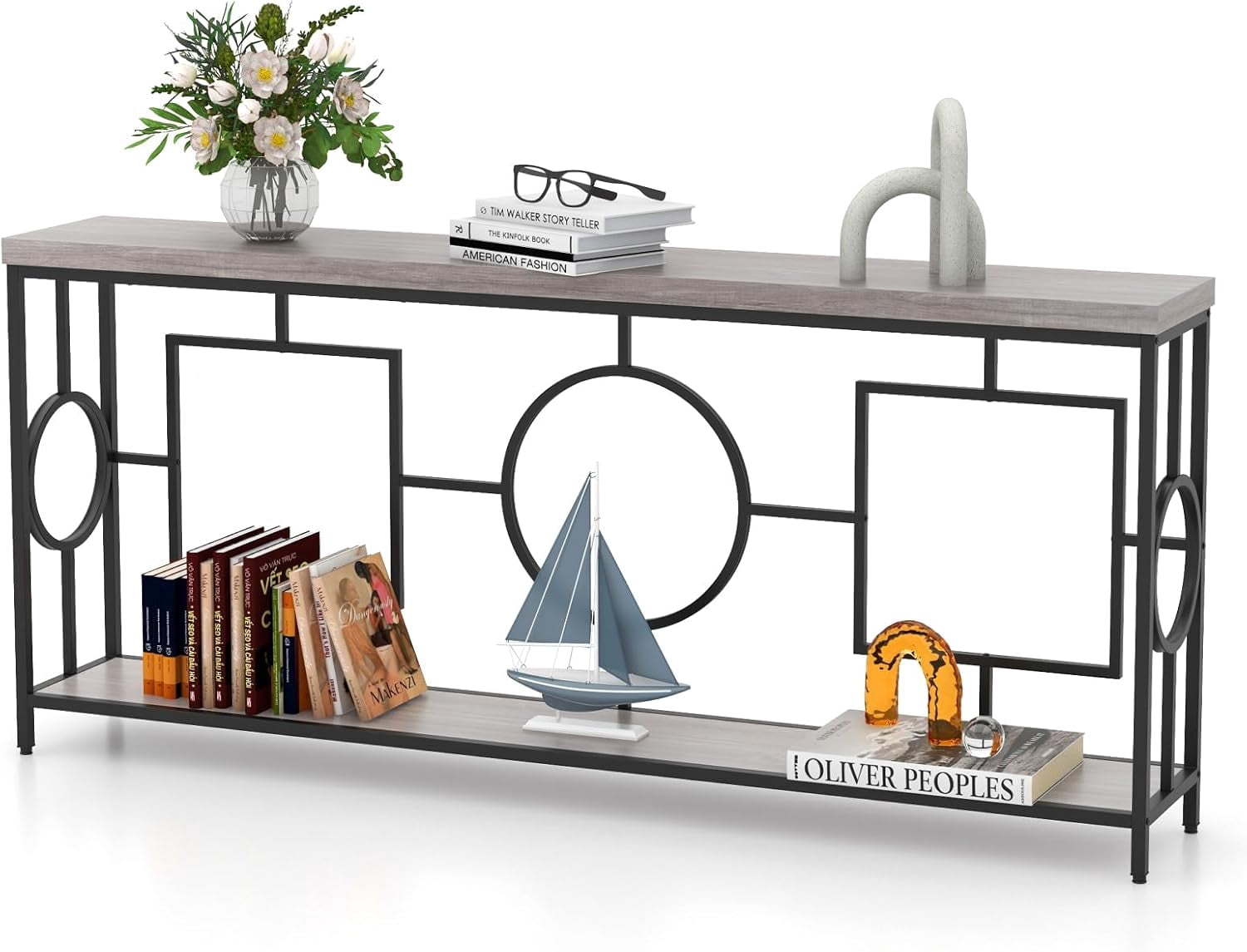 sasyxdc 71" Console 2-Tier Extra-Long Entryway w/Storage Shelf Faux ...