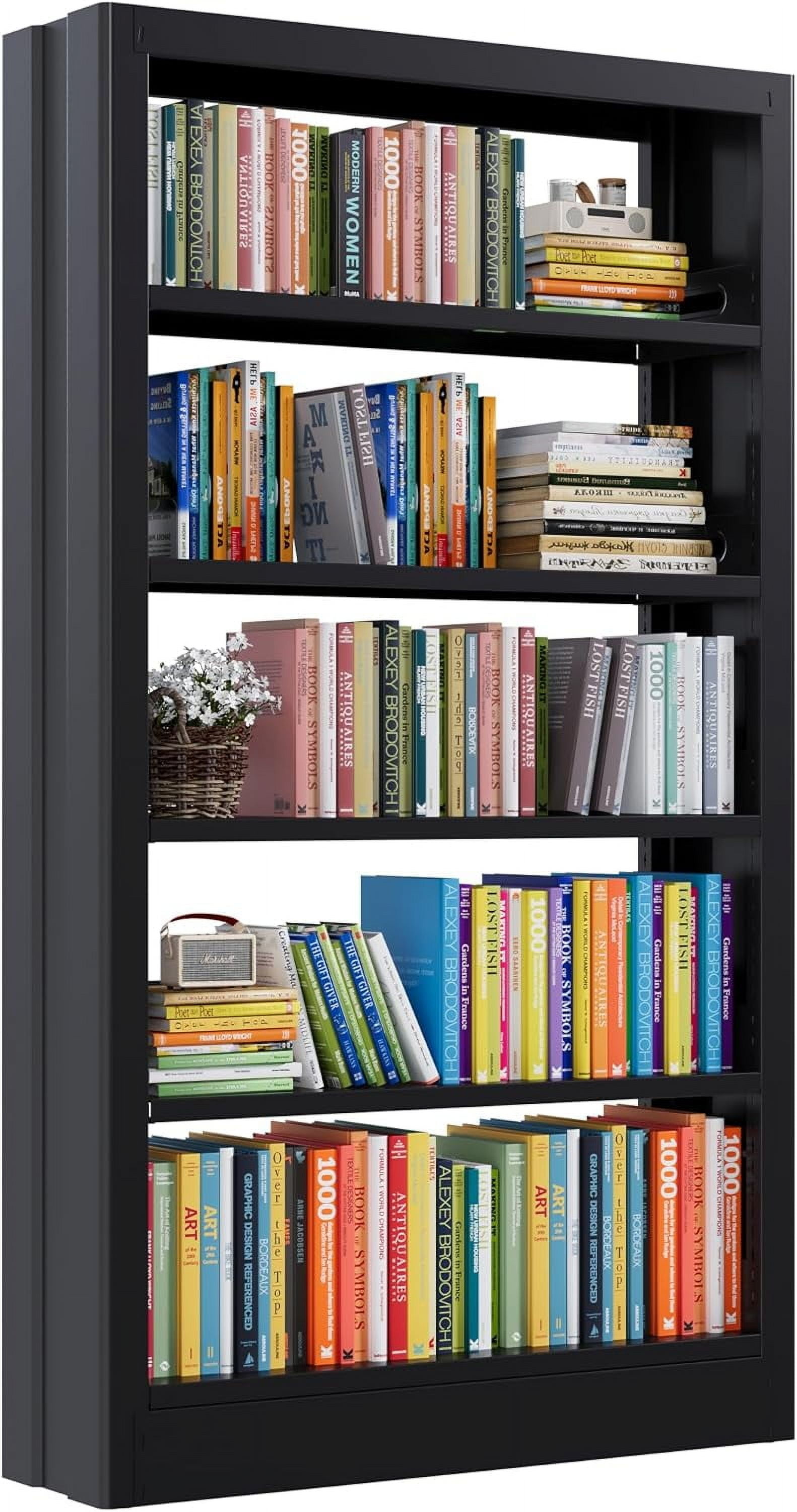 sasyxdc 71" Metal Bookshelf 5 Tier Black Bookshelf with Adjustable ...
