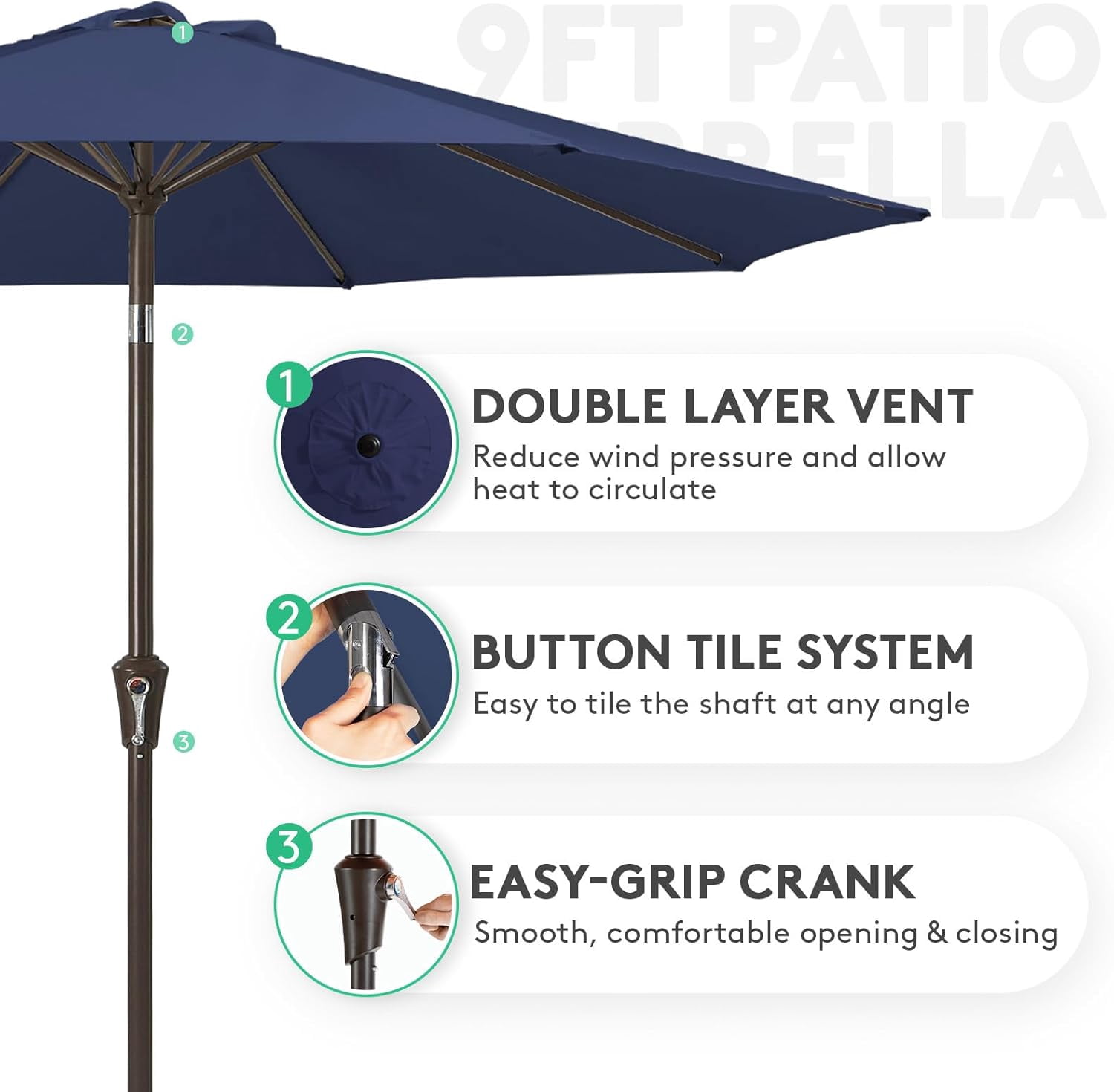 sasyxdc 9FT Outdoor Umbrella Outdoor Table Umbrella with Push Button ...