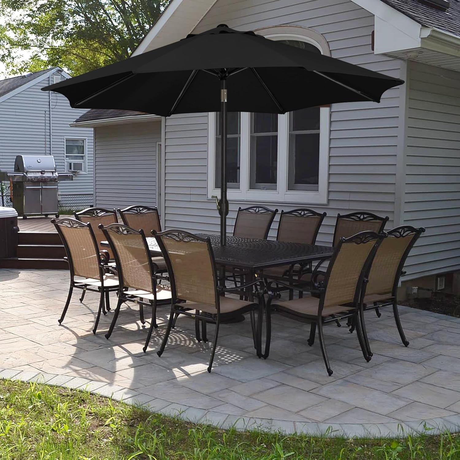 sasyxdc 9FT Umbrella Outdoor Umbrella Market Table Sun Shade with Push ...