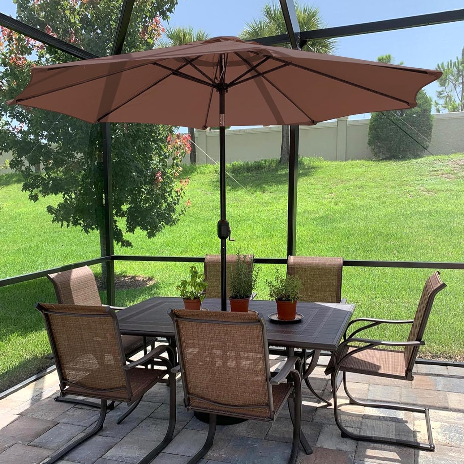 sasyxdc 9FT Umbrella Outdoor Umbrella Market Table Sun Shade with Push ...
