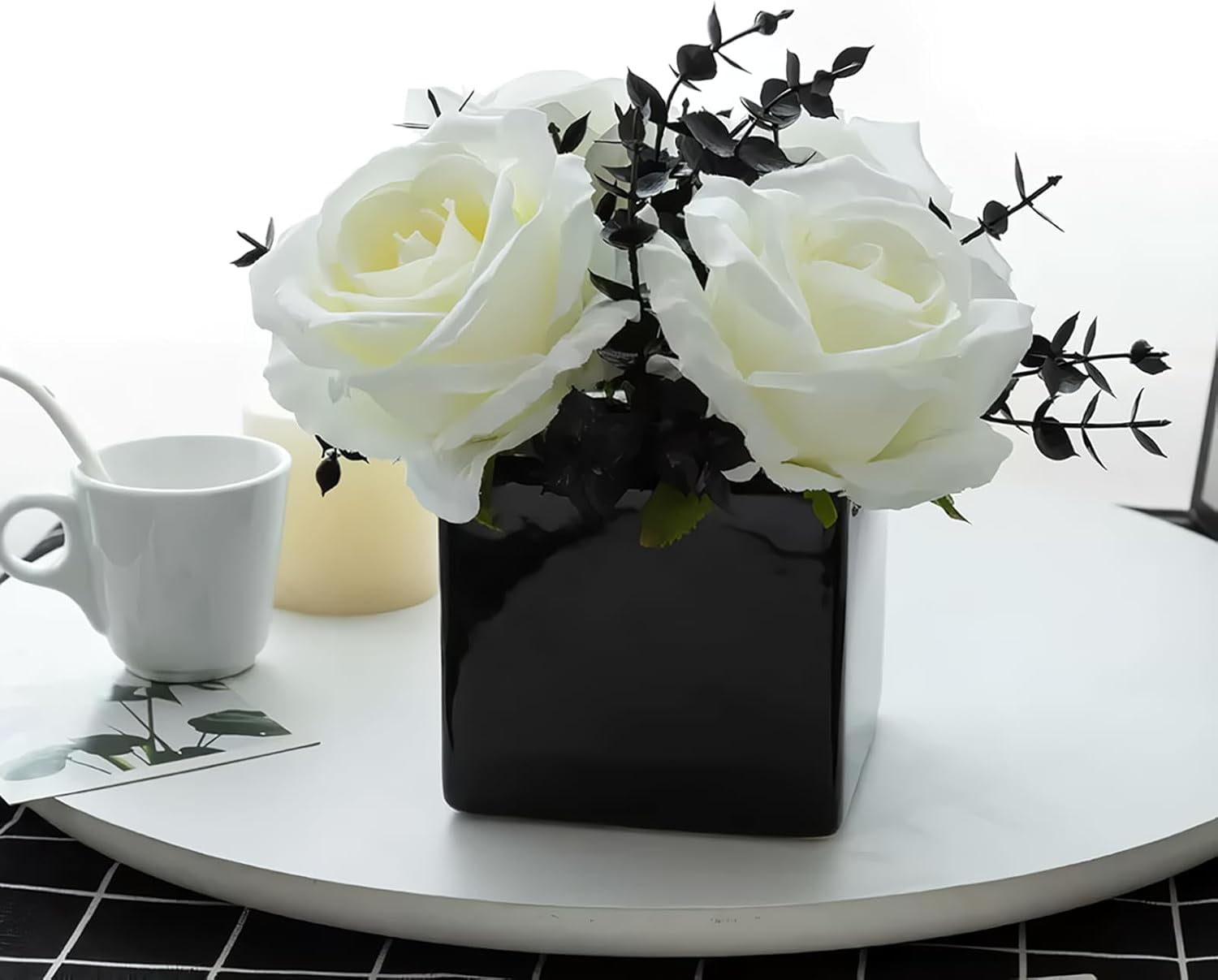 sasyxdc Artificial Flowers with Small Ceramic Vases Roses in Vases ...