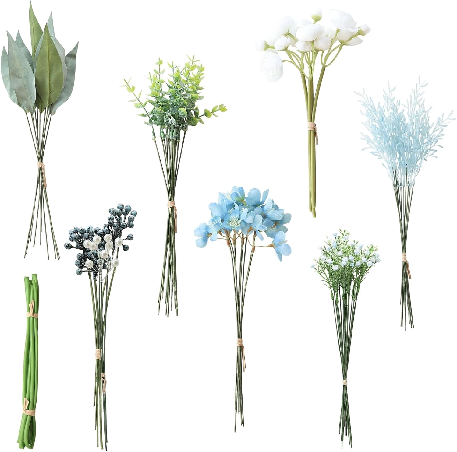 sasyxdc Artificial Greenery Stems Box Set 35pcs with 5 Kinds of Faux ...