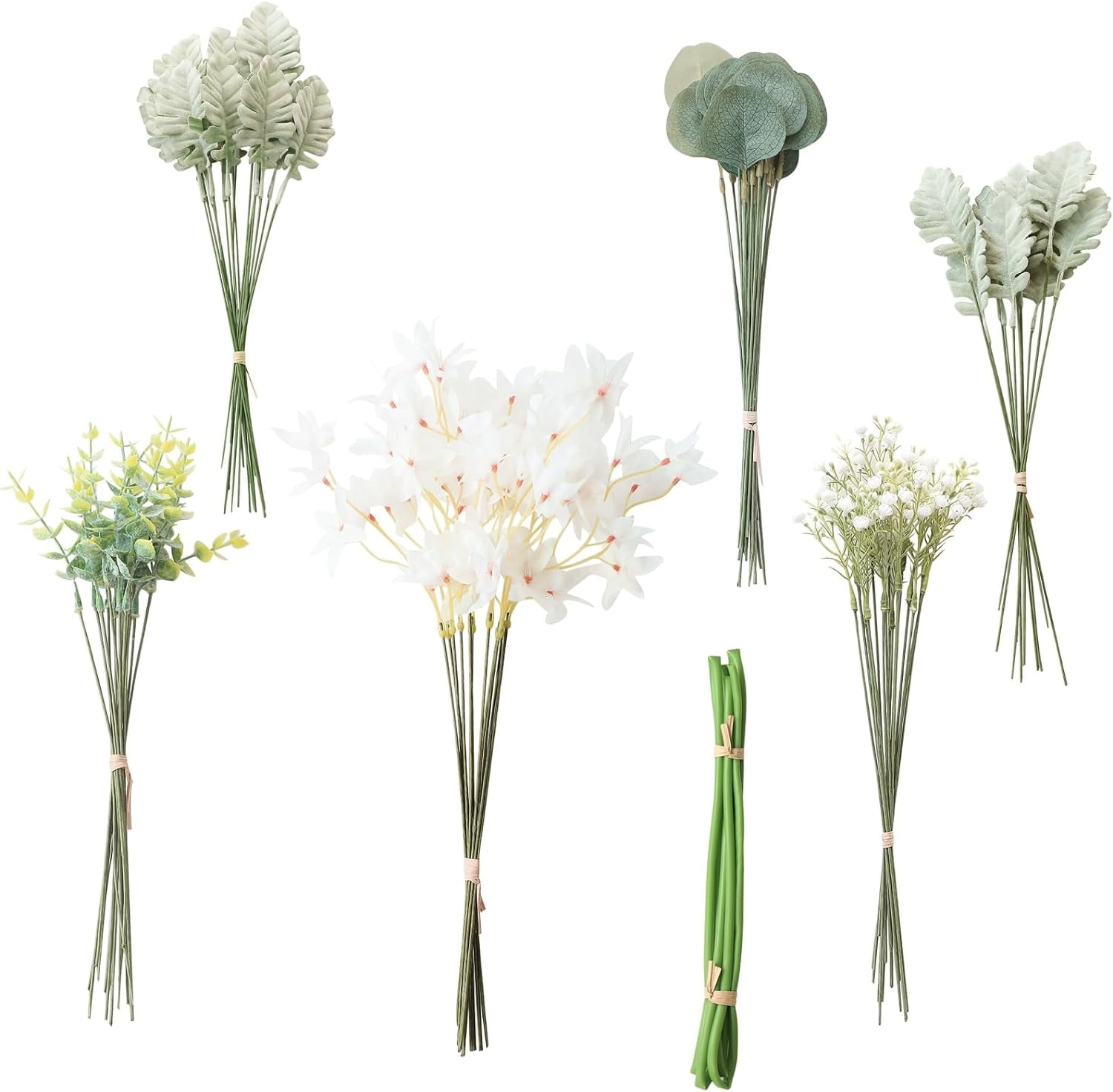 sasyxdc Artificial Greenery Stems Box Set 35pcs with 5 Kinds of Faux ...