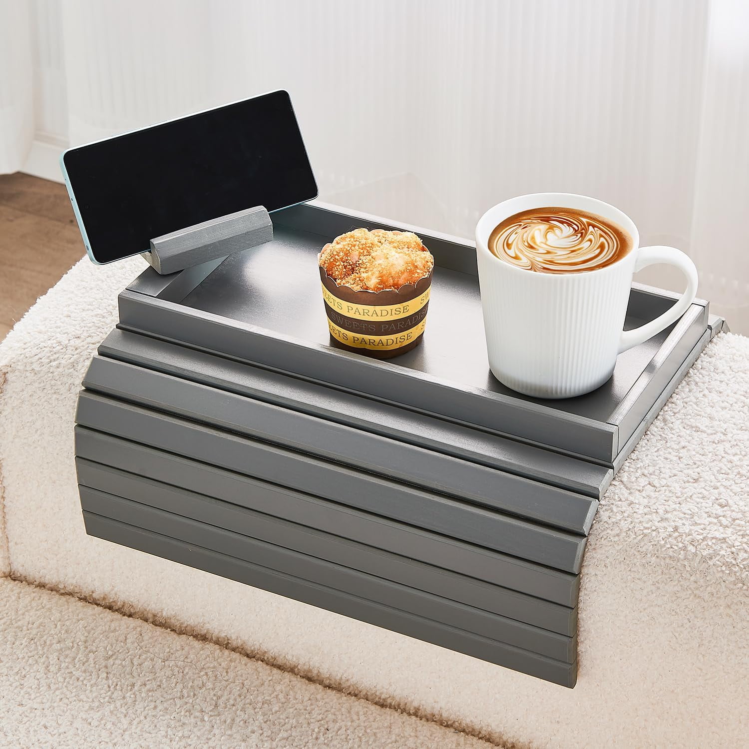 sasyxdc Bamboo Sofa Arm Tray Table Foldable Couch Armrest Tray Anti ...