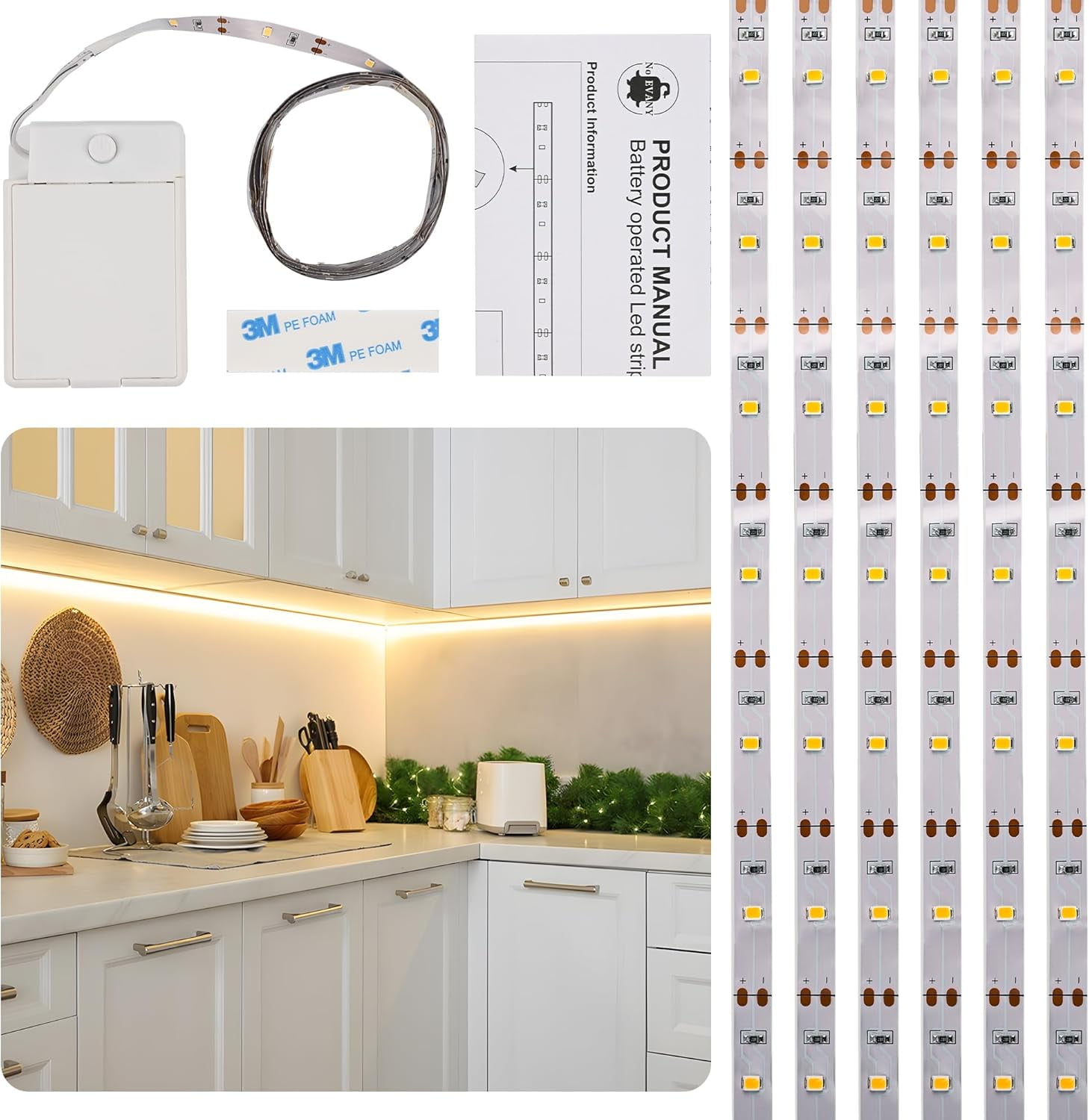 sasyxdc Battery Powered Under Cabinet Lighting Wireless LED Strip ...