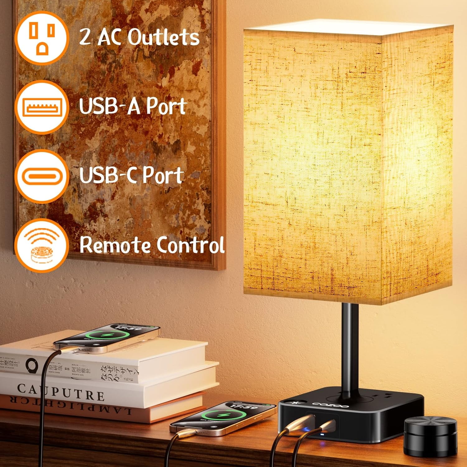 sasyxdc Bedroom Table Lamp with Remote Operation Control Dimmable ...
