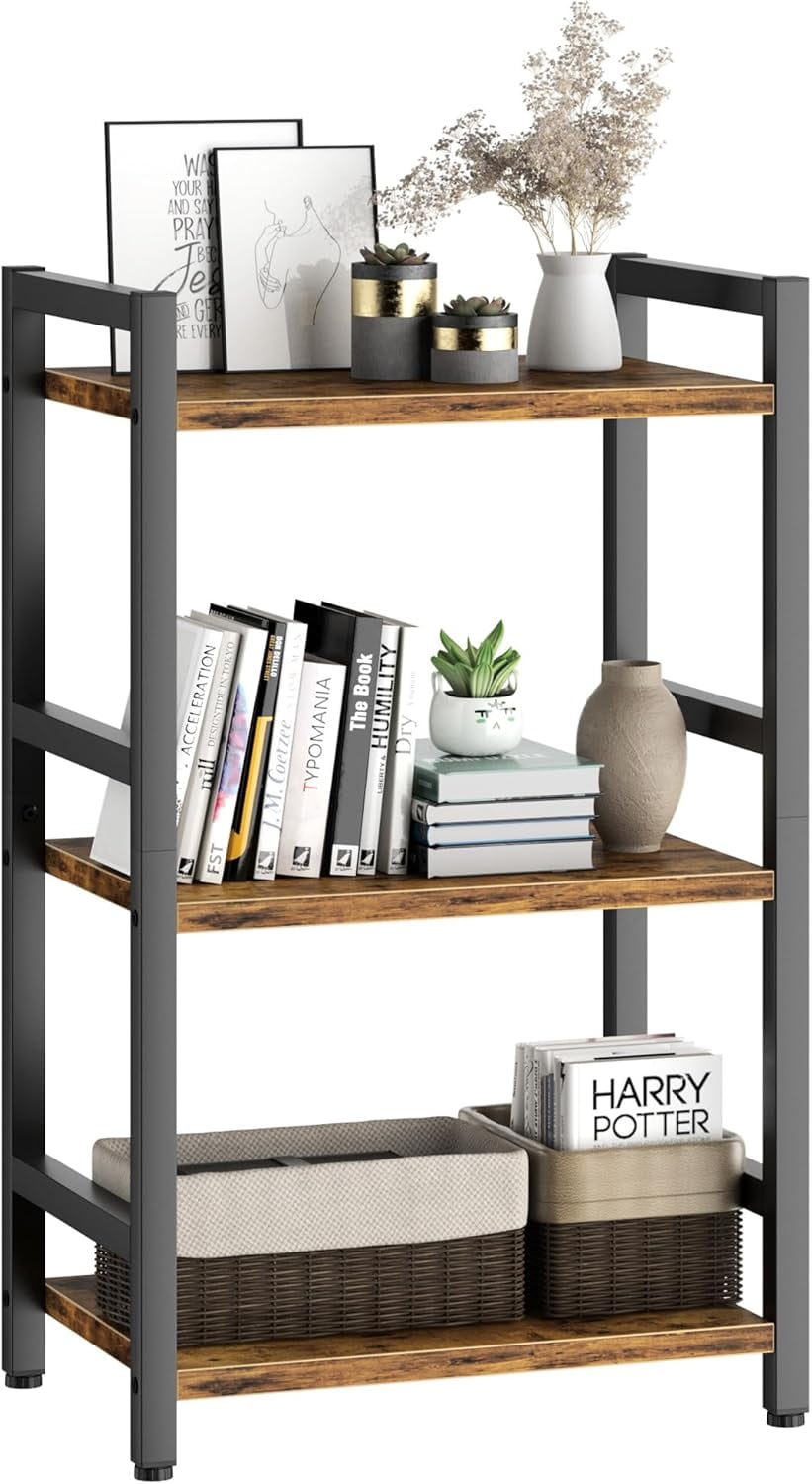 sasyxdc Book Shelf 3 Tier Bookcase with Steel Frame Stable Bookshelf ...