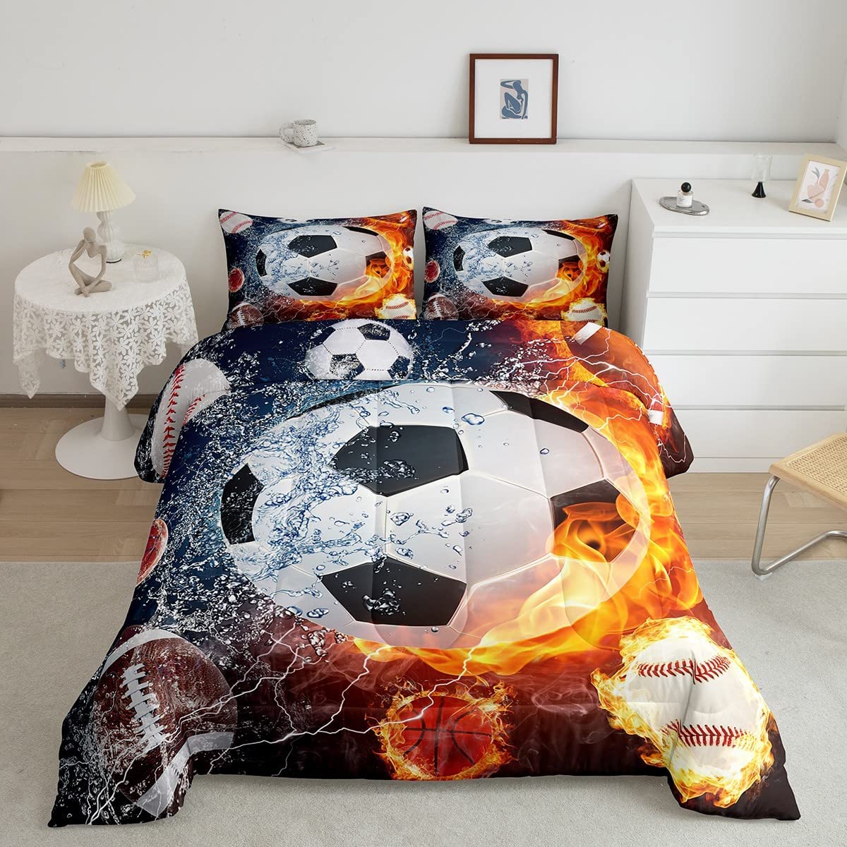sasyxdc Boys Soccer Bedding Set - Football Sports Gaming Comforter Set ...