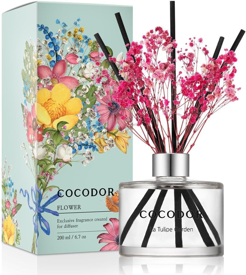 sasyxdc COCODOR Flower Reed Diffuser Set / 6.7oz / La Tulip Garden/Scent Diffuser with Sticks ...