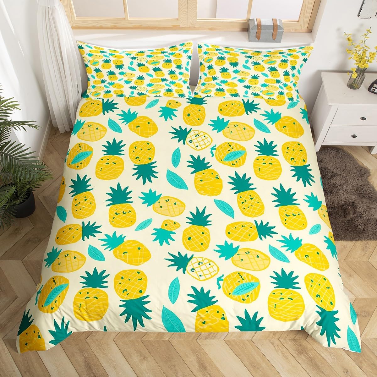 sasyxdc Cartoon Banana Duvet Cover Tropical Fruit Bedding Set for Kids ...