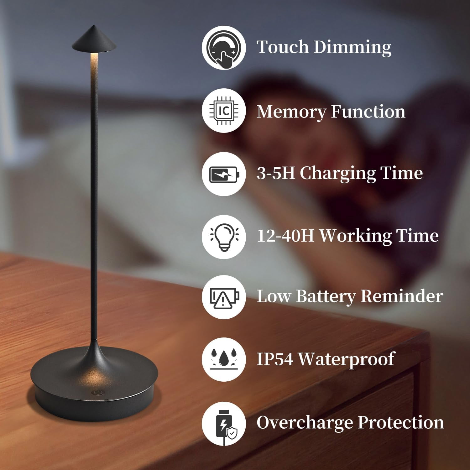 sasyxdc Cordless Table Lamp Rechargeable LED Battery Operated 4000mAh ...