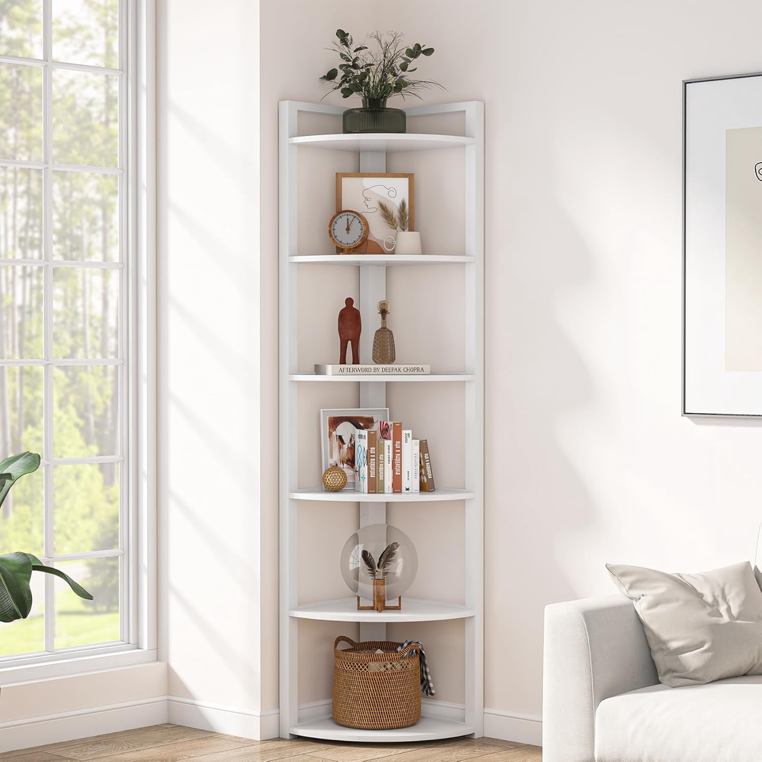 Sasyxdc Corner Shelf 70.9 Inch Tall Corner Bookshelf 6 Tier Ladder ...