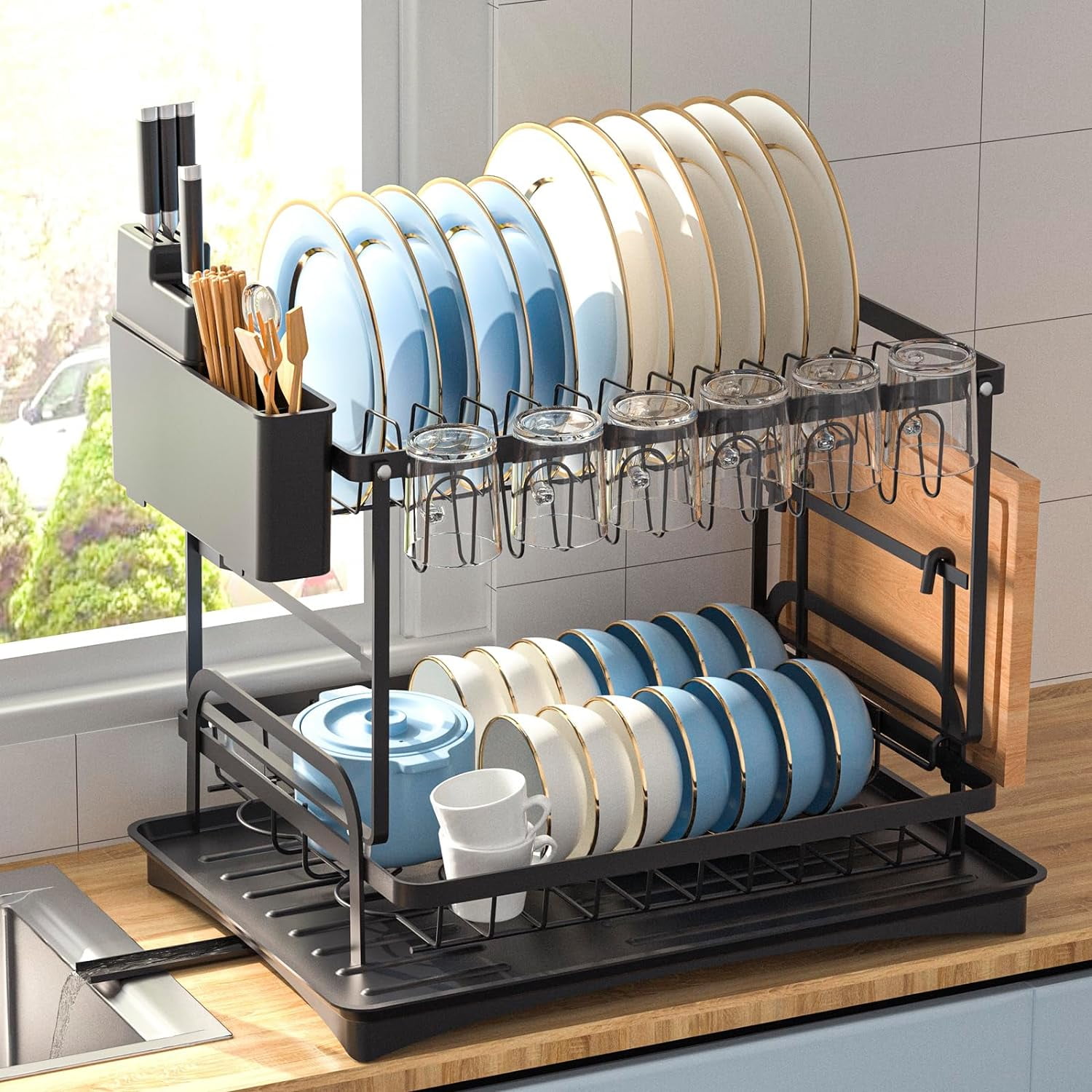 sasyxdc Dish Drying Rack 2 Tier Dish Racks for Kitchen Counter ...