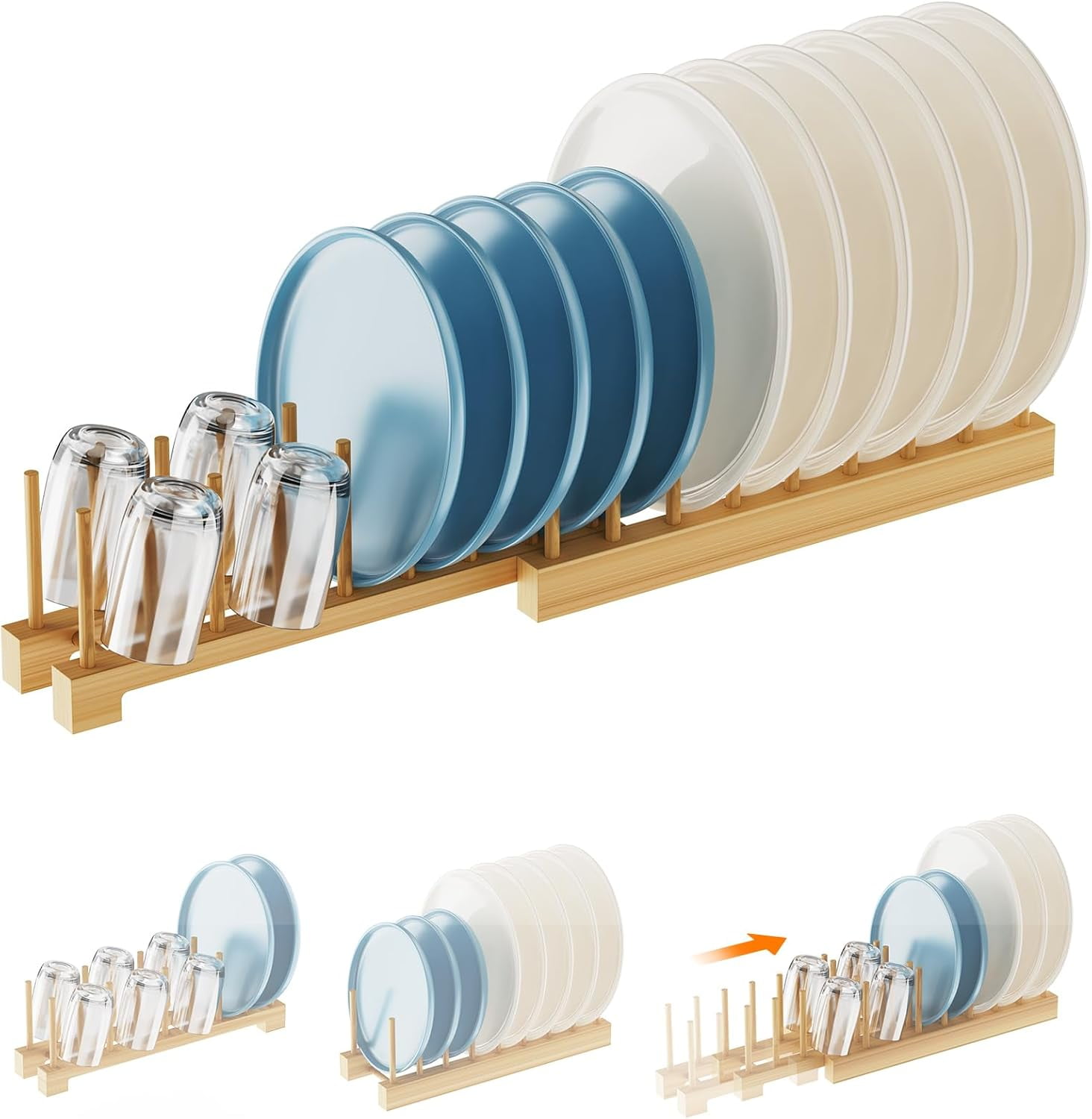 sasyxdc Dish Rack Flexible Bamboo Dish Drying Rack Pot Lid Plate Stand ...