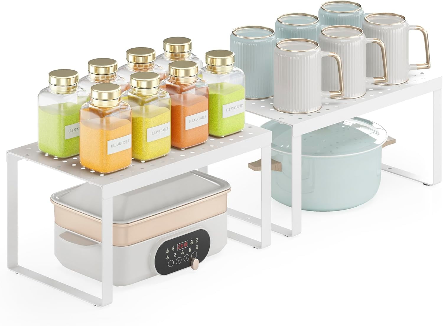 sasyxdc Expandable Cabinet Shelf Organizers Set of 2 Stackable Kitchen ...