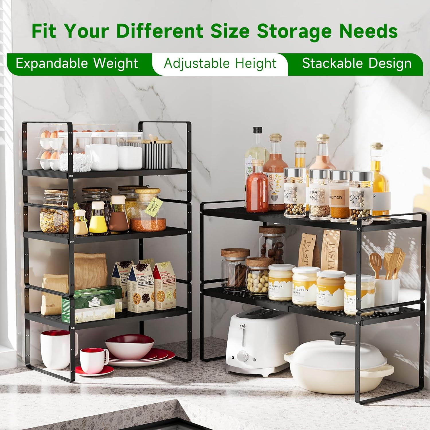 sasyxdc Expandable Kitchen Cabinet Shelf Organizer Rack Heavy Duty ...