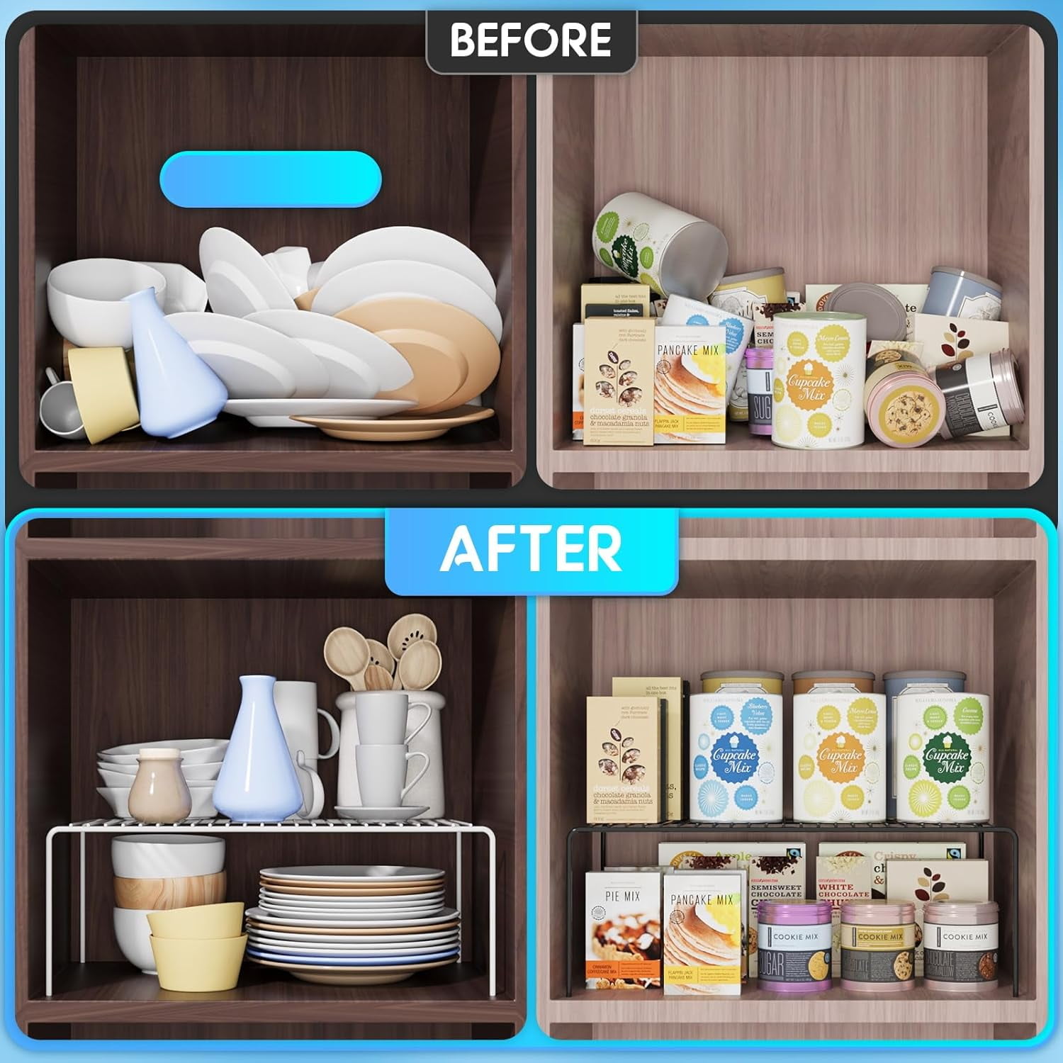 sasyxdc Expandable Storage Shelf Pantry Organizers and Storage Adjustable Rustproof Metal Wire ...