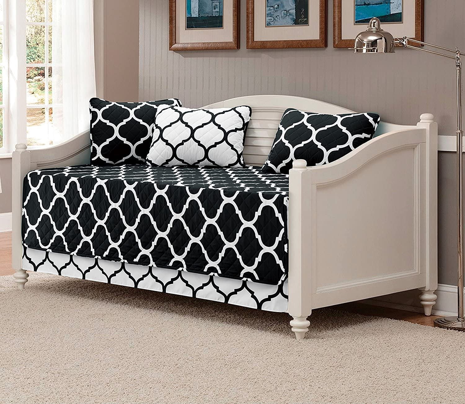 sasyxdc Fancy Collection 5pc Day Bed Cover Modern Reversible White ...