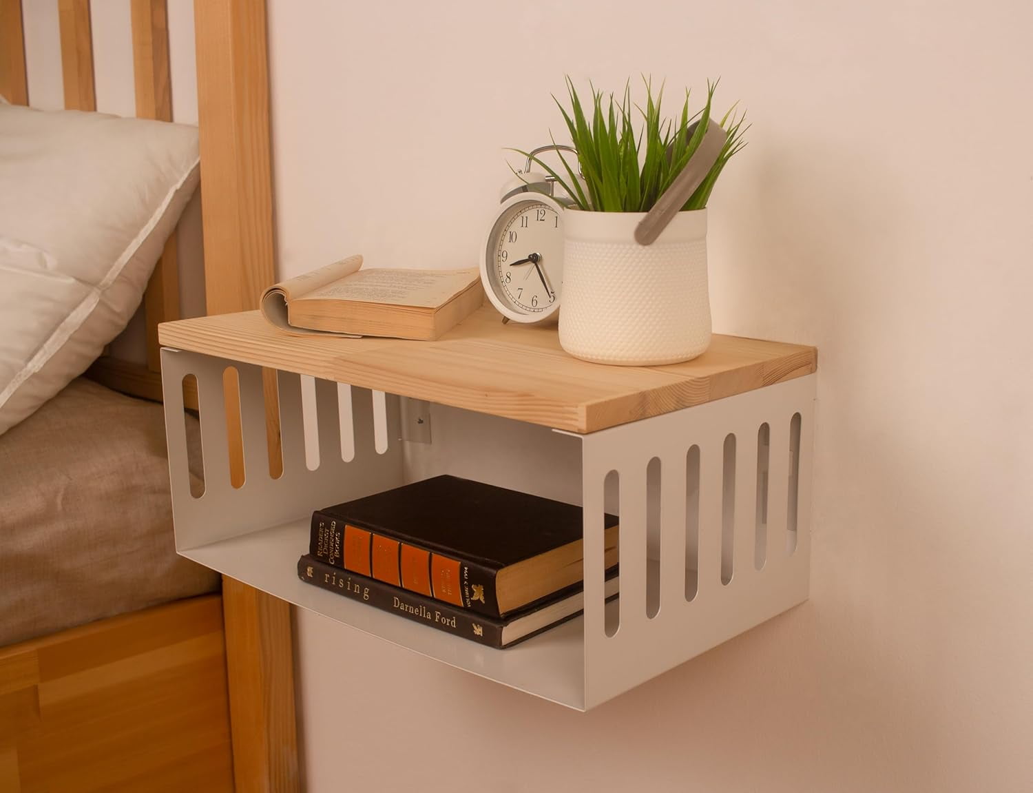 sasyxdc Floating Nightstand with Metal Base Wooden Top and Sturdy Metal ...