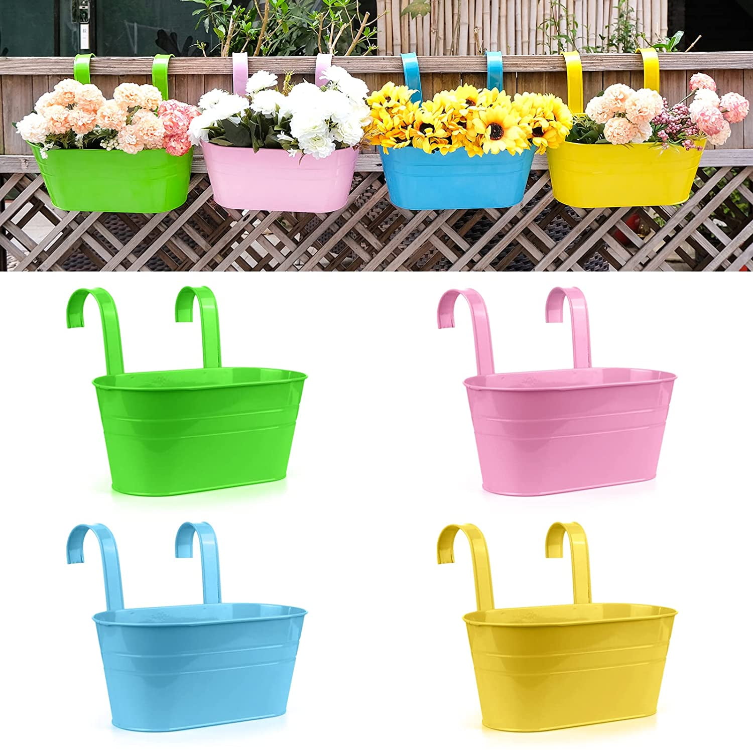 sasyxdc Flower Pots Metal Iron Hanging Flower Pots Garden Pots Balcony ...