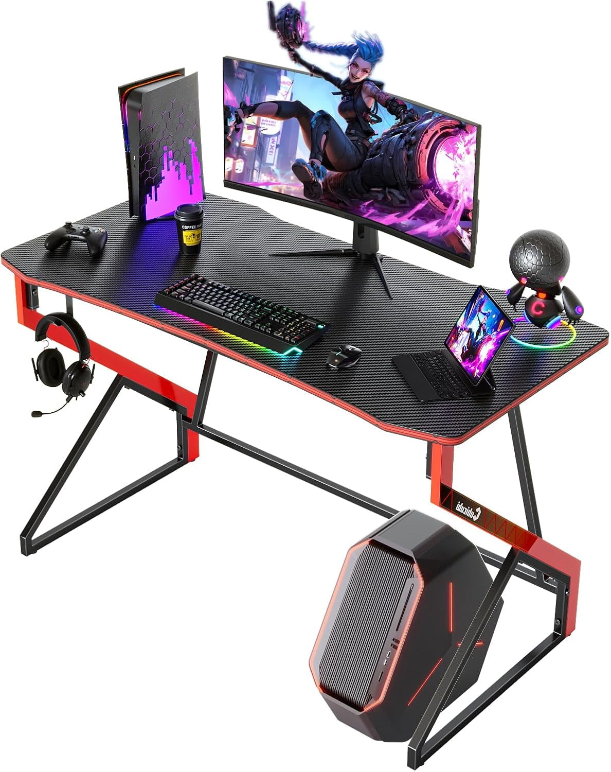 SASYXDC Gaming Z Shaped 55 inch Gamer Workstation Computer Carbon Fiber ...