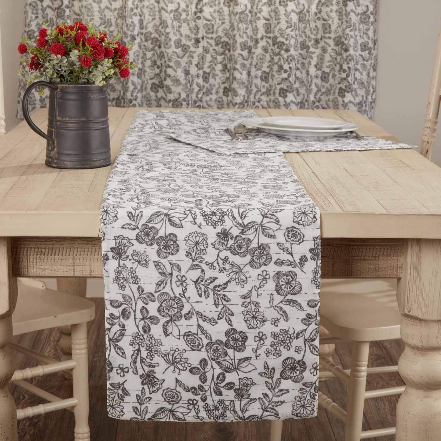 sasyxdc Gray Gables Floral Table Runner 72" Long Botanical Print ...