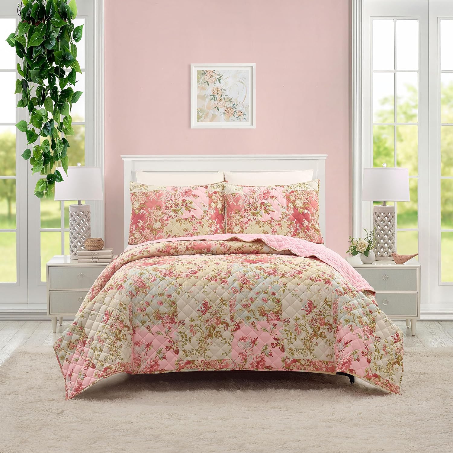 sasyxdc HEIRLOOM La Flor Quilt with 2 Shams Patchwork Print 3-Piece All ...