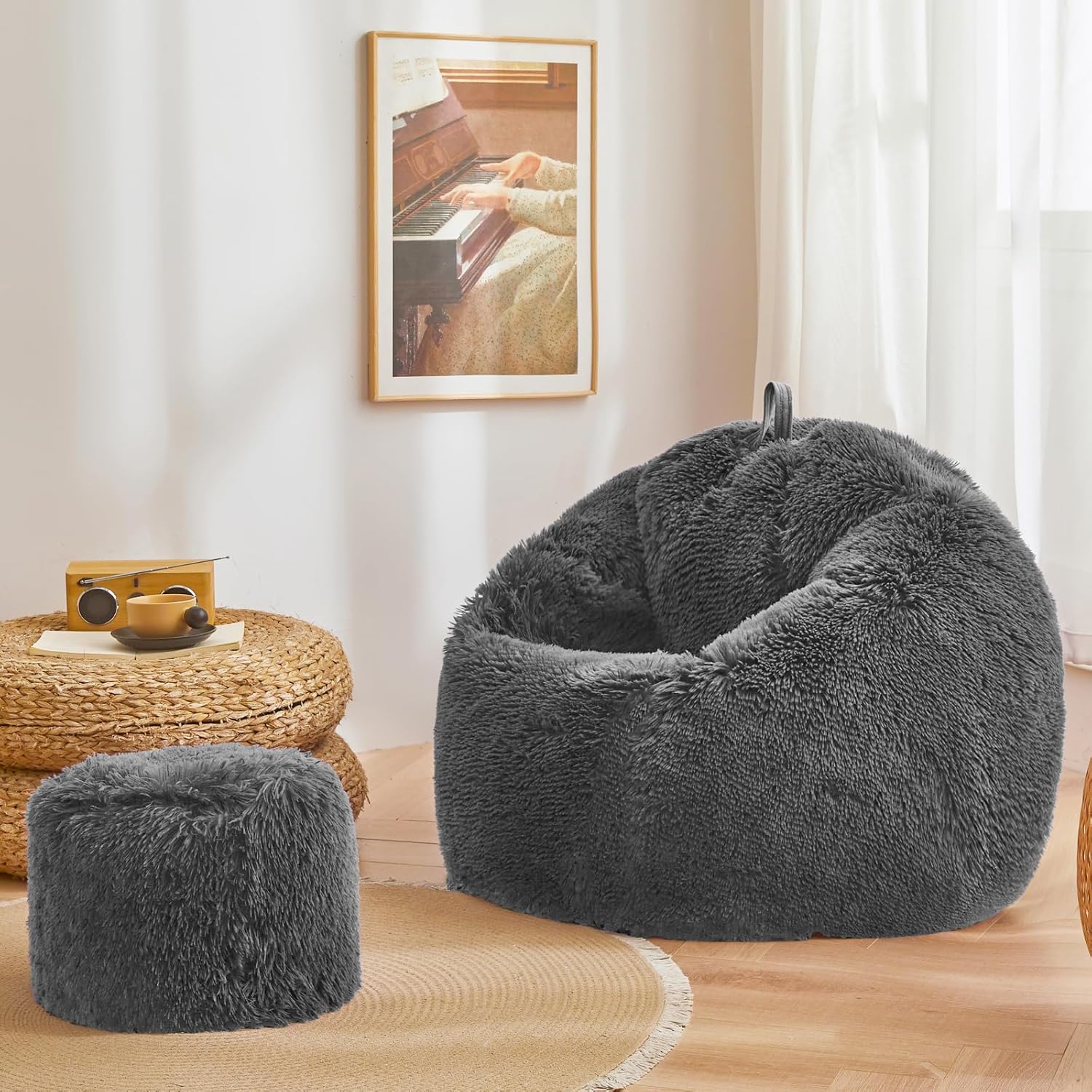 sasyxdc HIPOTY Hot Pink Fluffy Bean Bag Chair (No Filler) Comfy Plush ...