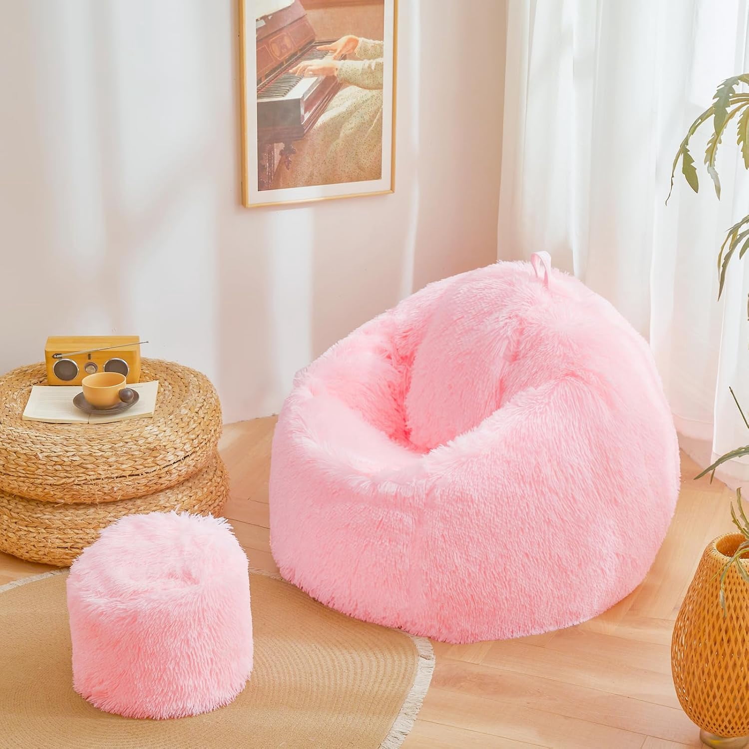 sasyxdc HIPOTY Hot Pink Fluffy Bean Bag Chair (No Filler) Comfy Plush ...