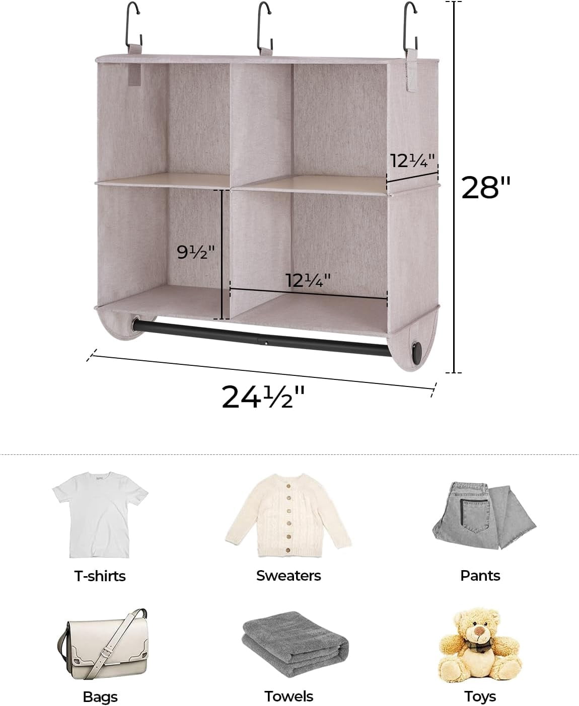 sasyxdc Hanging Closet Organizer with Garment Rod 4 Section Closet ...