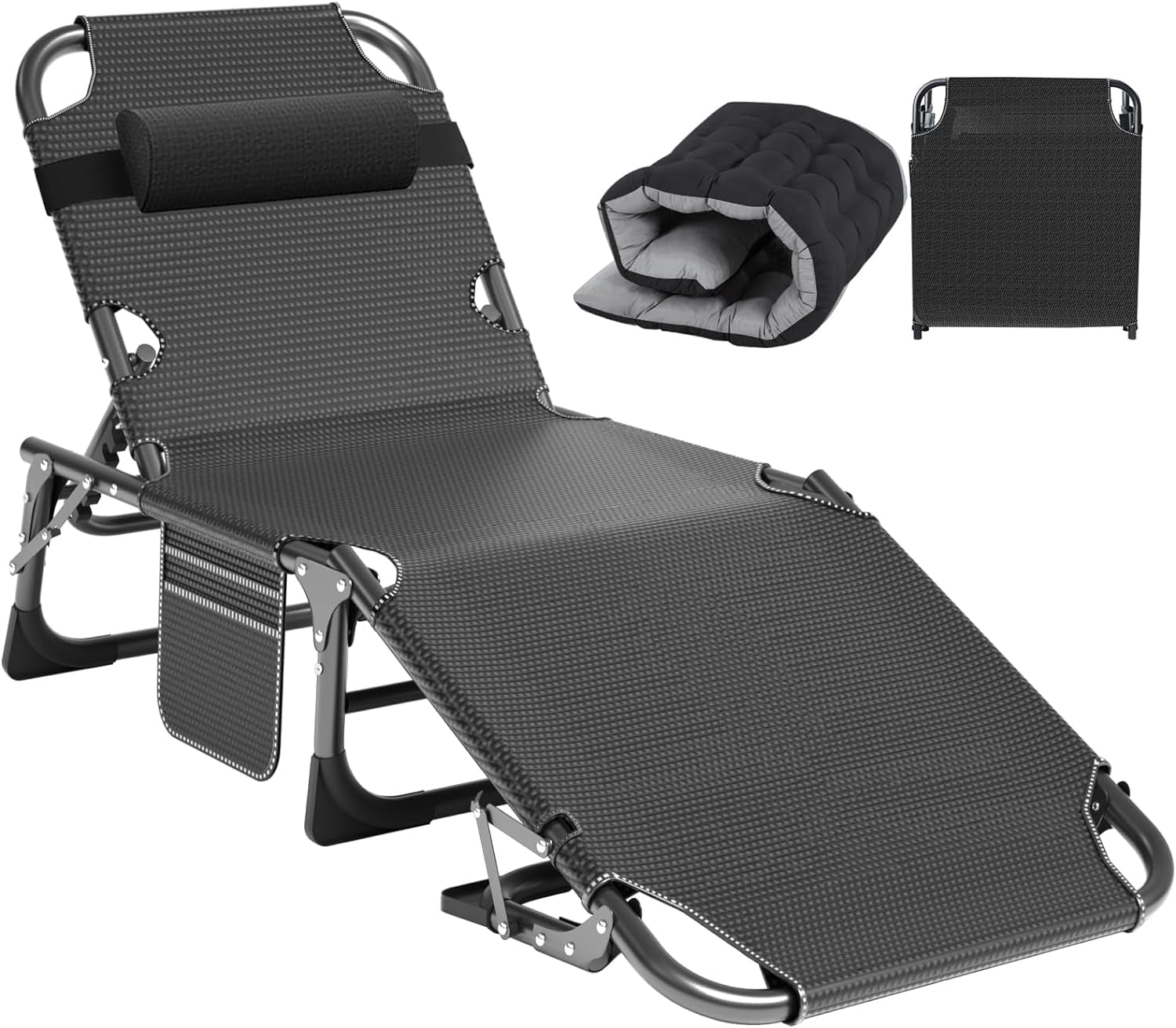 sasyxdc Heavy Duty Tanning Chair Outdoor 5-Position Folding Chaise ...