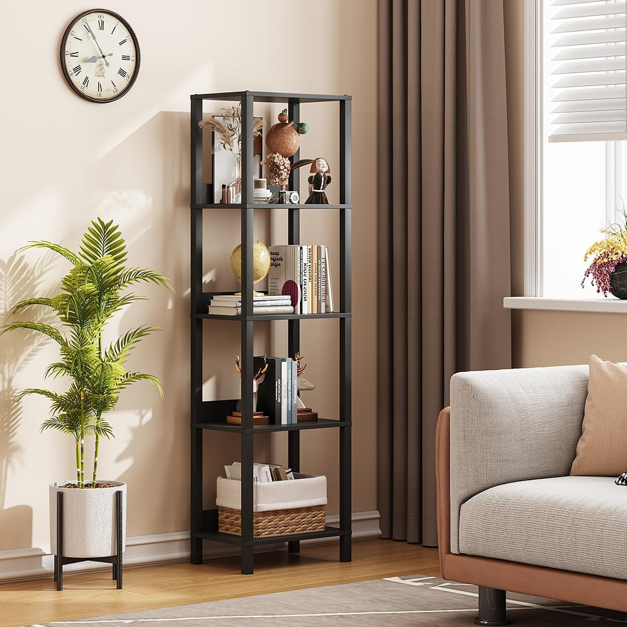 sasyxdc JKLCH LTKIF 5-Tier Bookshelf with Anti-Fall Baffle Tall ...