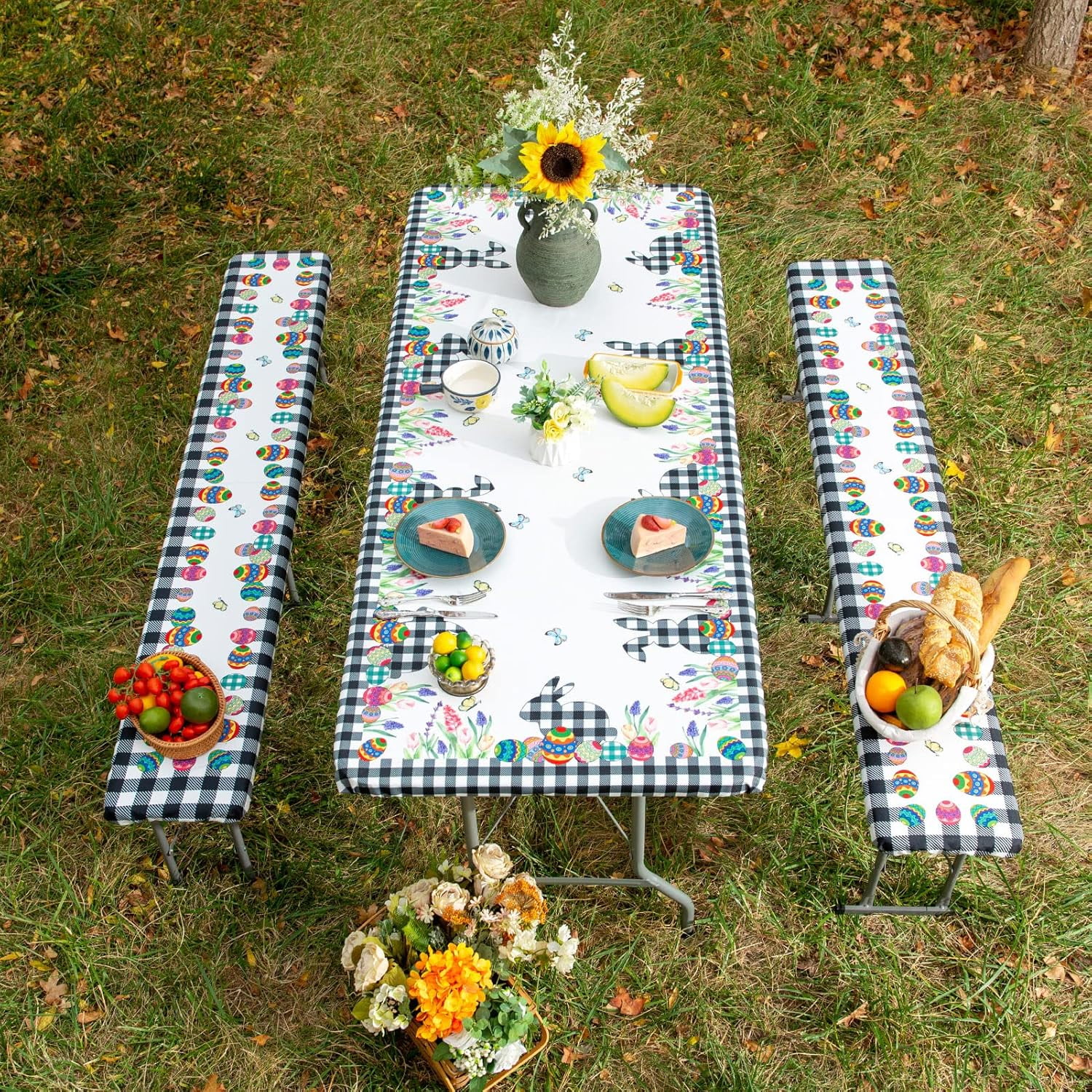 sasyxdc JKLCH Picnic Table Cover Bench Covers Elastic Edges Fitted ...