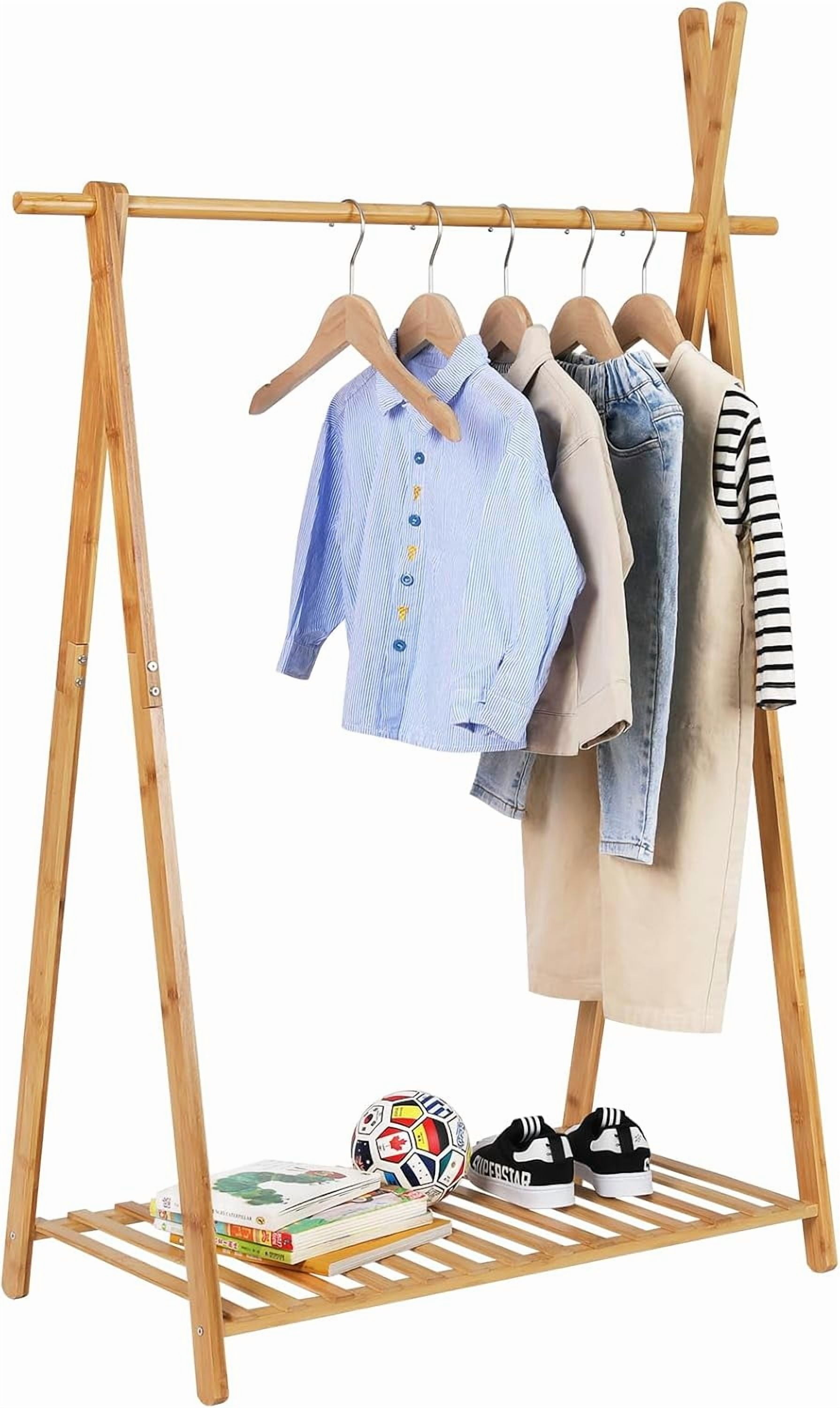 Bamboo Kids Dress Up Rack with Storage Shelf Small Child Garment Rack ...