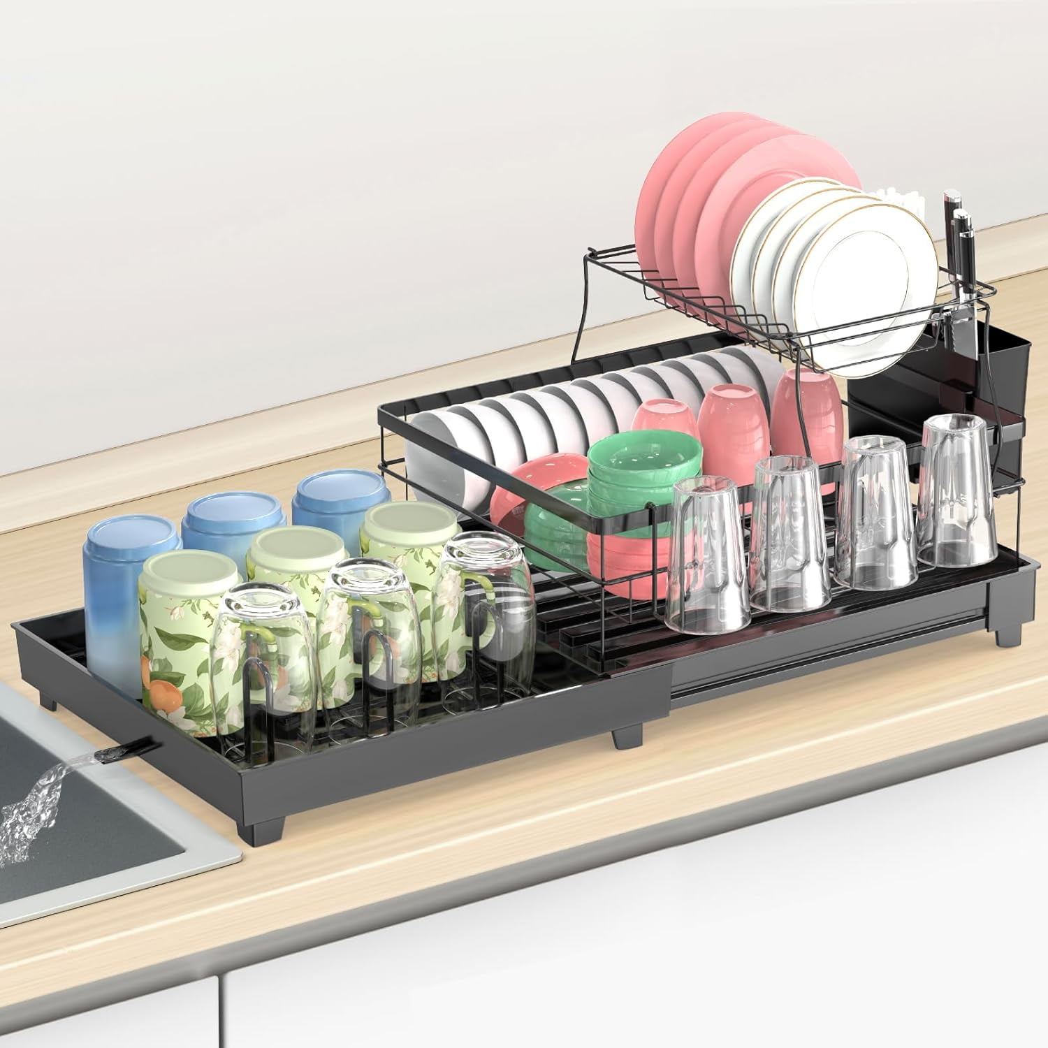 sasyxdc Kitchen Countertop Drying Rack\u2014with Drainer Board ...