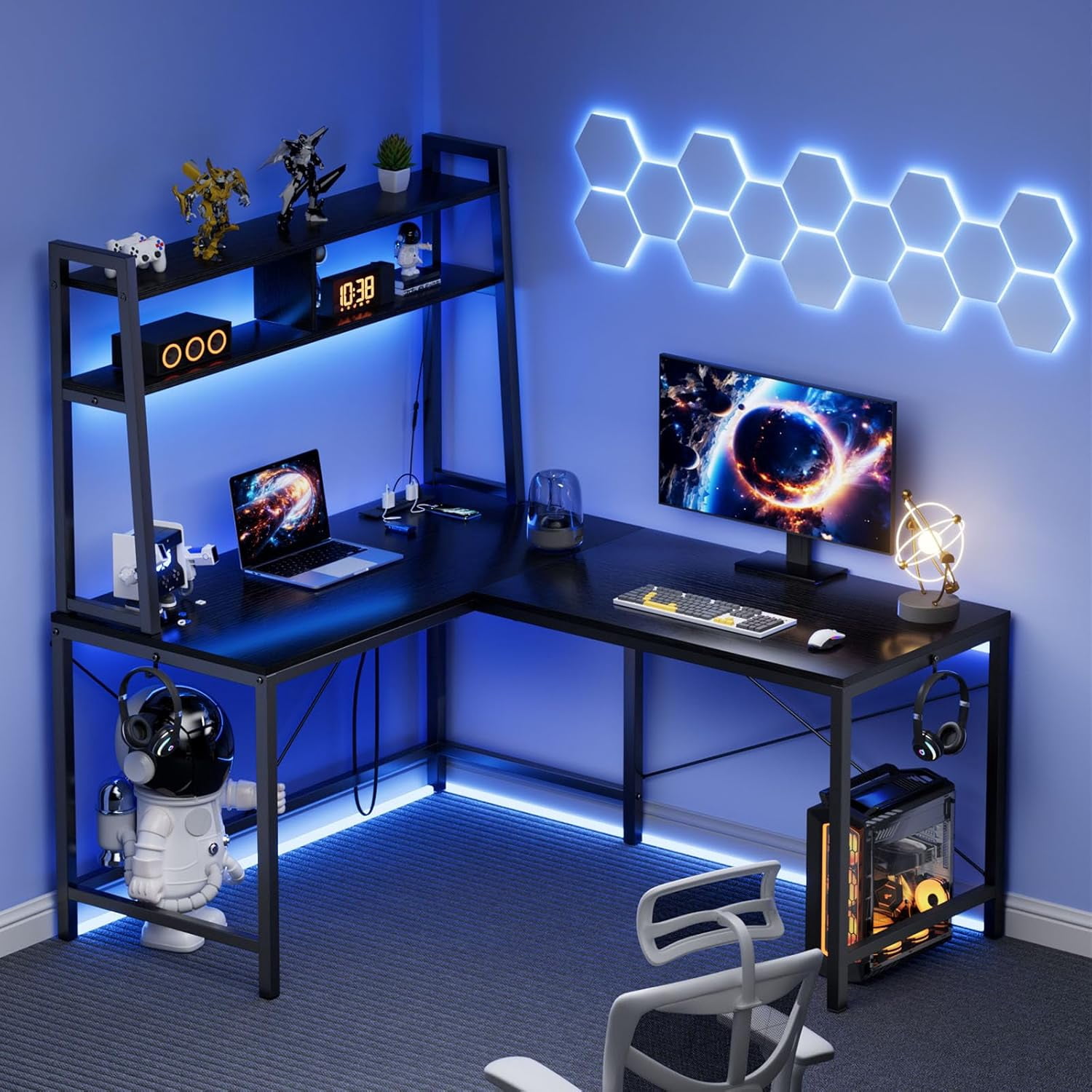 sasyxdc L Shaped Gaming 50 Inch Corner Computer with Electrical Outlet ...
