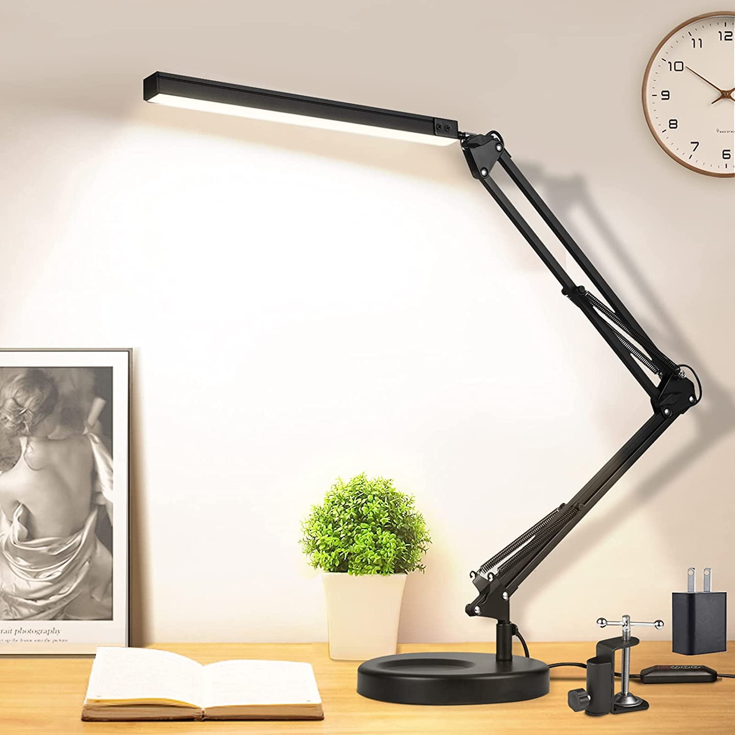 sasyxdc LED Desk Lamp for DXQPIOA Office Clamp-On with 5 Light Modes ...
