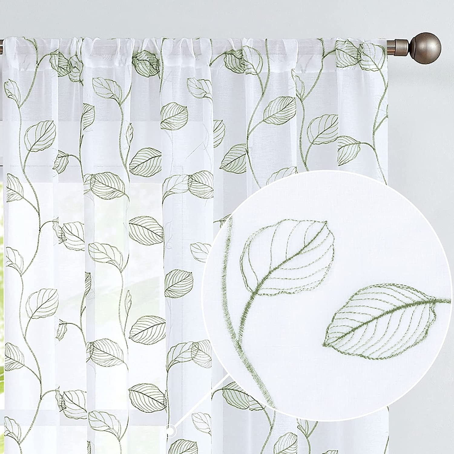 sasyxdc LTKIF Leaf Tile Sheer Curtains for Bedroom Rod Pocket Curtain ...