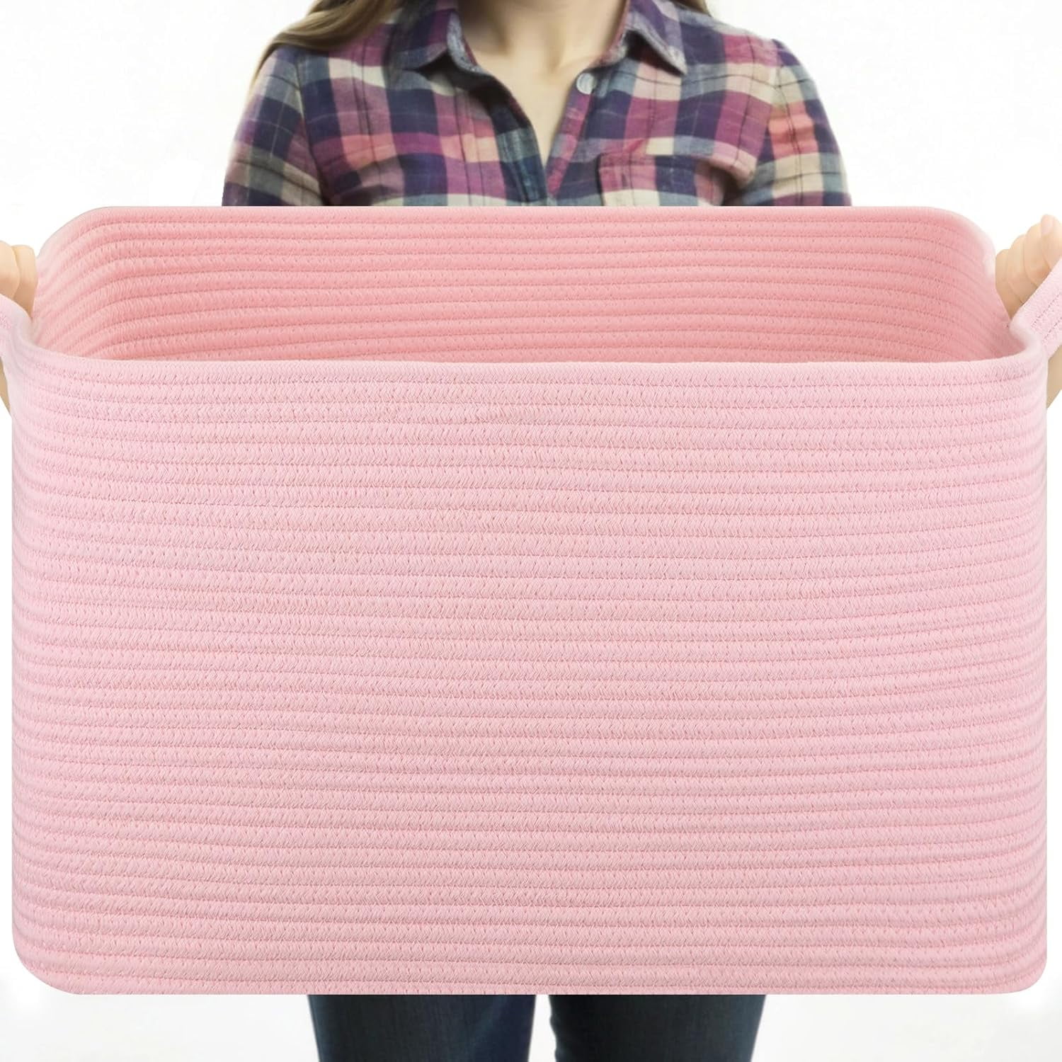 sasyxdc Large Blanket Basket Pink Blanket Storage Living Room Rectangle ...