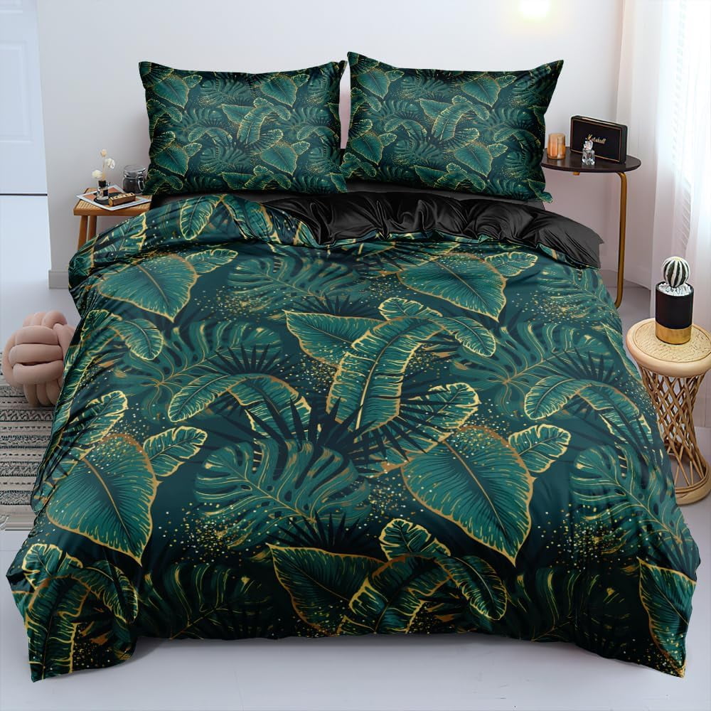 sasyxdc Luxury Palm Leaves Duvet Cover Set Tropical Bedding Set with ...